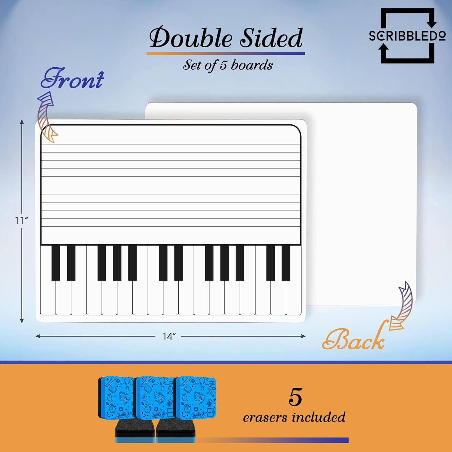 Scribbledo 5 Pack 11 X 14 Inch Piano Board Dry Erase White Boards ...
