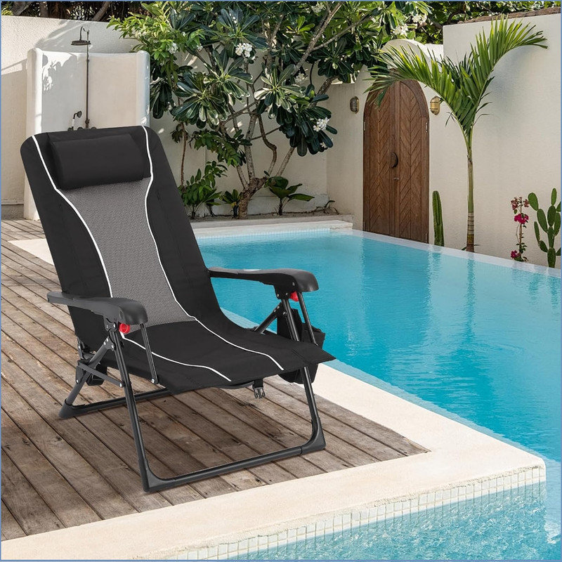 Arlmont & Co. Folding Chaise Lounge Chair for Outdoor – Portable ...