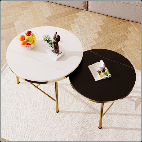 Mercer41 Modern Round Nesting Coffee Table Set 2-Piece Black & White ...