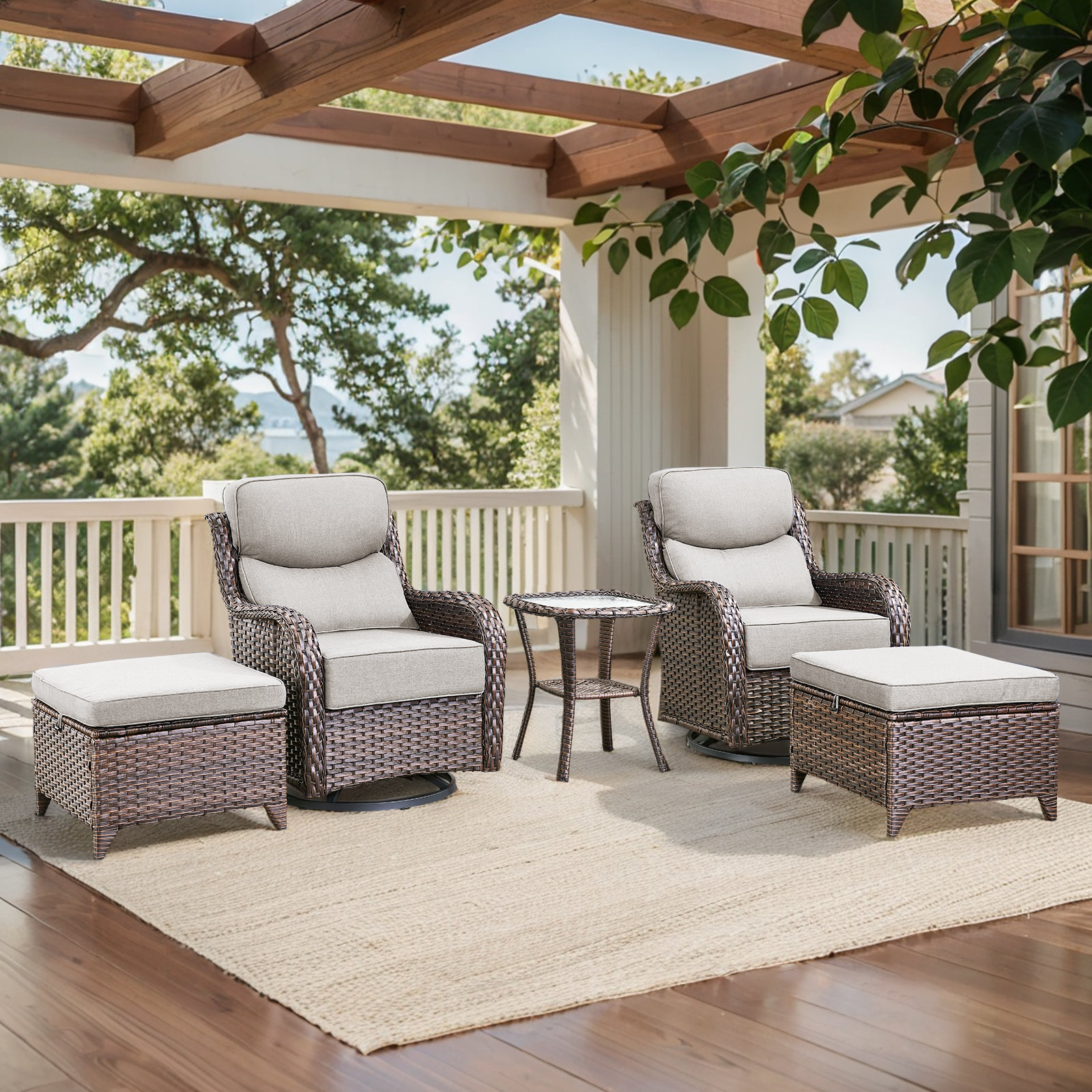 Red Barrel Studio® Deb 5-Piece Outdoor Conversation Set with Wicker ...