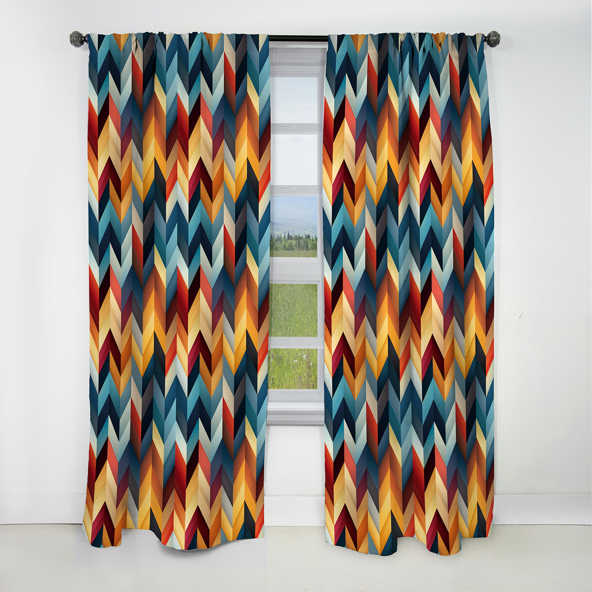 Design Art Urban Geometry Multicolor Chevron Pattern - Chevron Curtain ...