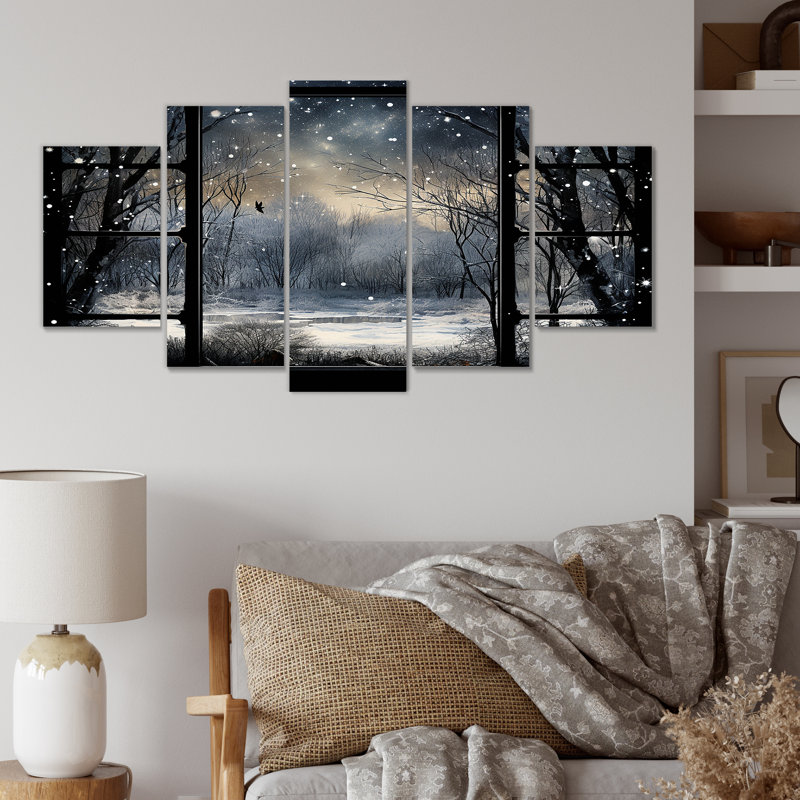 Millwood Pines Midnight Gothic Winter Window View I - Winter Landscape ...