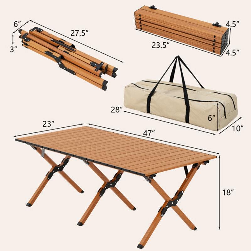 Costway Folding Aluminum Camping Table With Carry Bag Roll-up Picnic ...