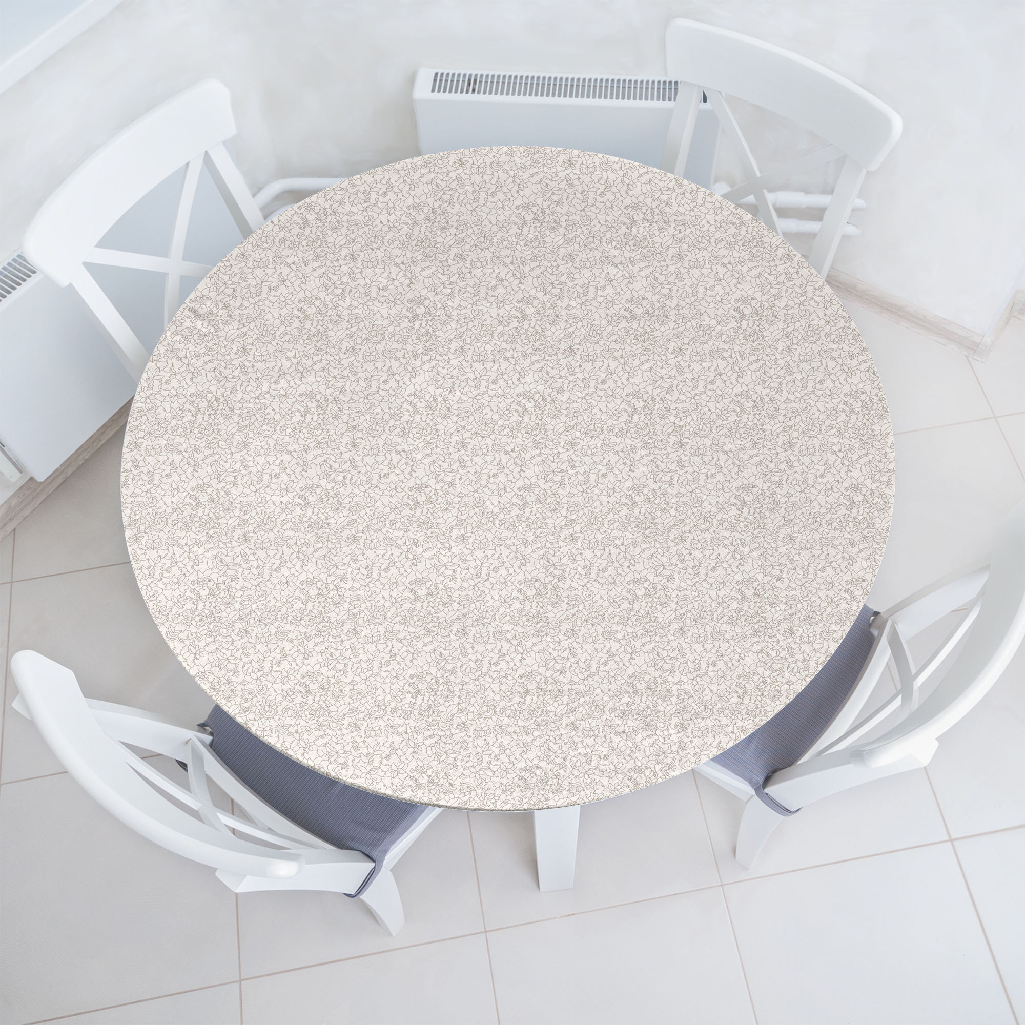 Ebern Designs Retro Fitted Round Tablecloth Dark Eggshell White | Wayfair