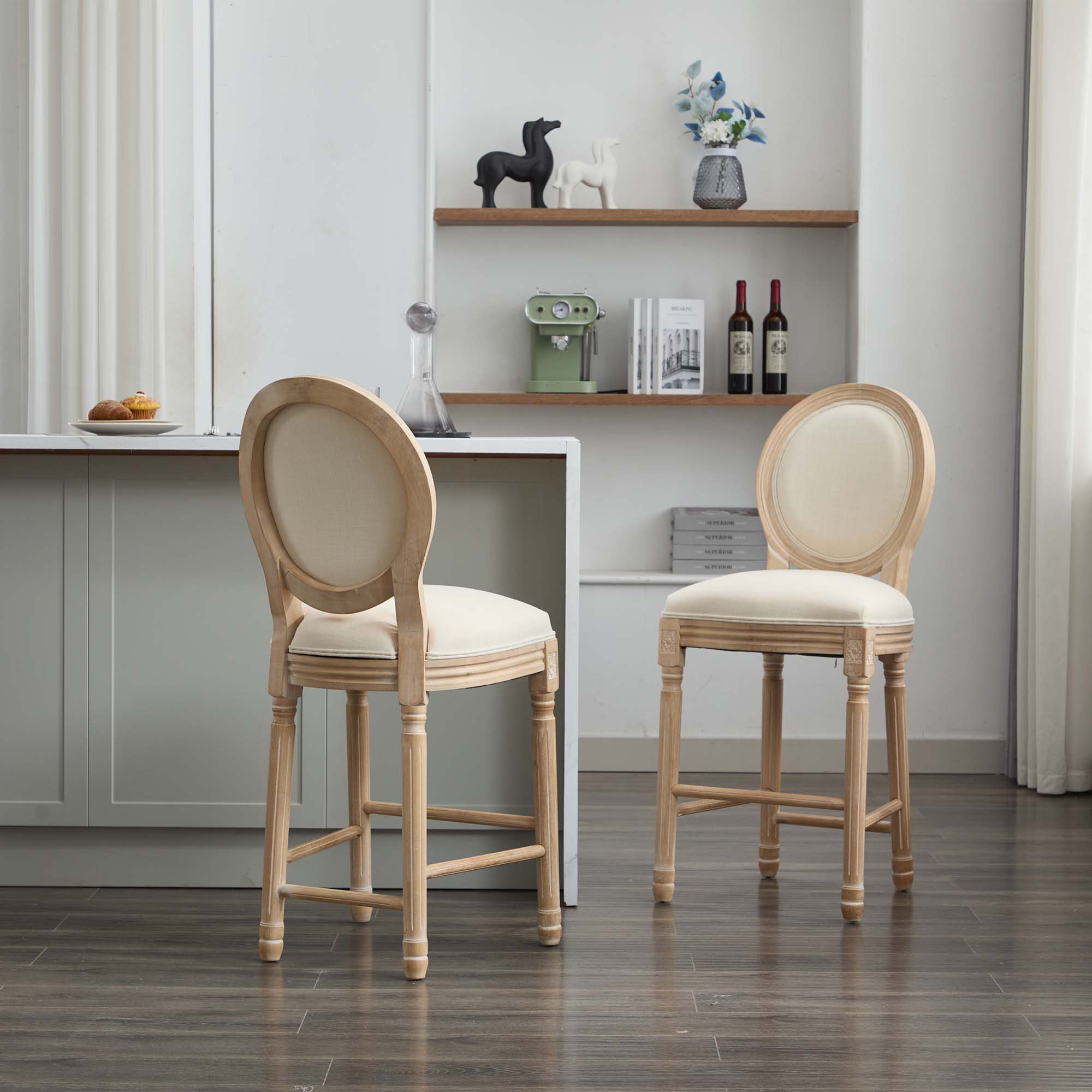 One Allium Way® Bar Stools Set of 2,Wooden Barstools with Upholstered ...
