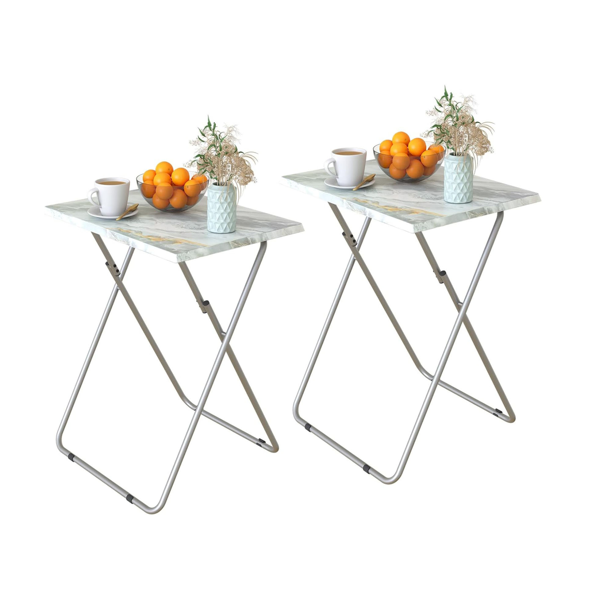 Orren Ellis Folding TV Tray Table Set Of 2,Portable Metal Dinner Table ...