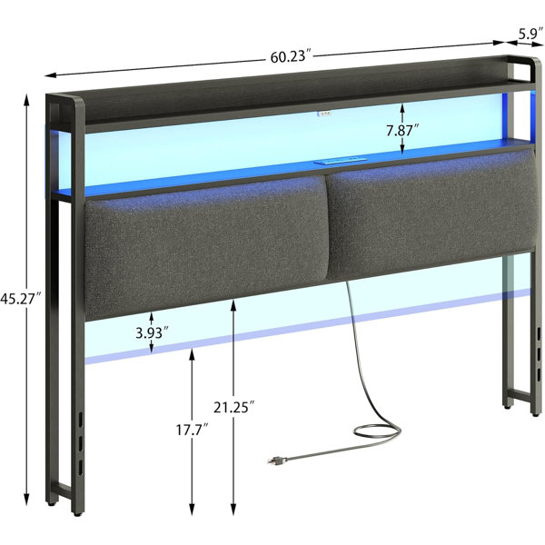 Brayden Studio® Headboard For Bed Frame, Headboards With Outlets, USB ...