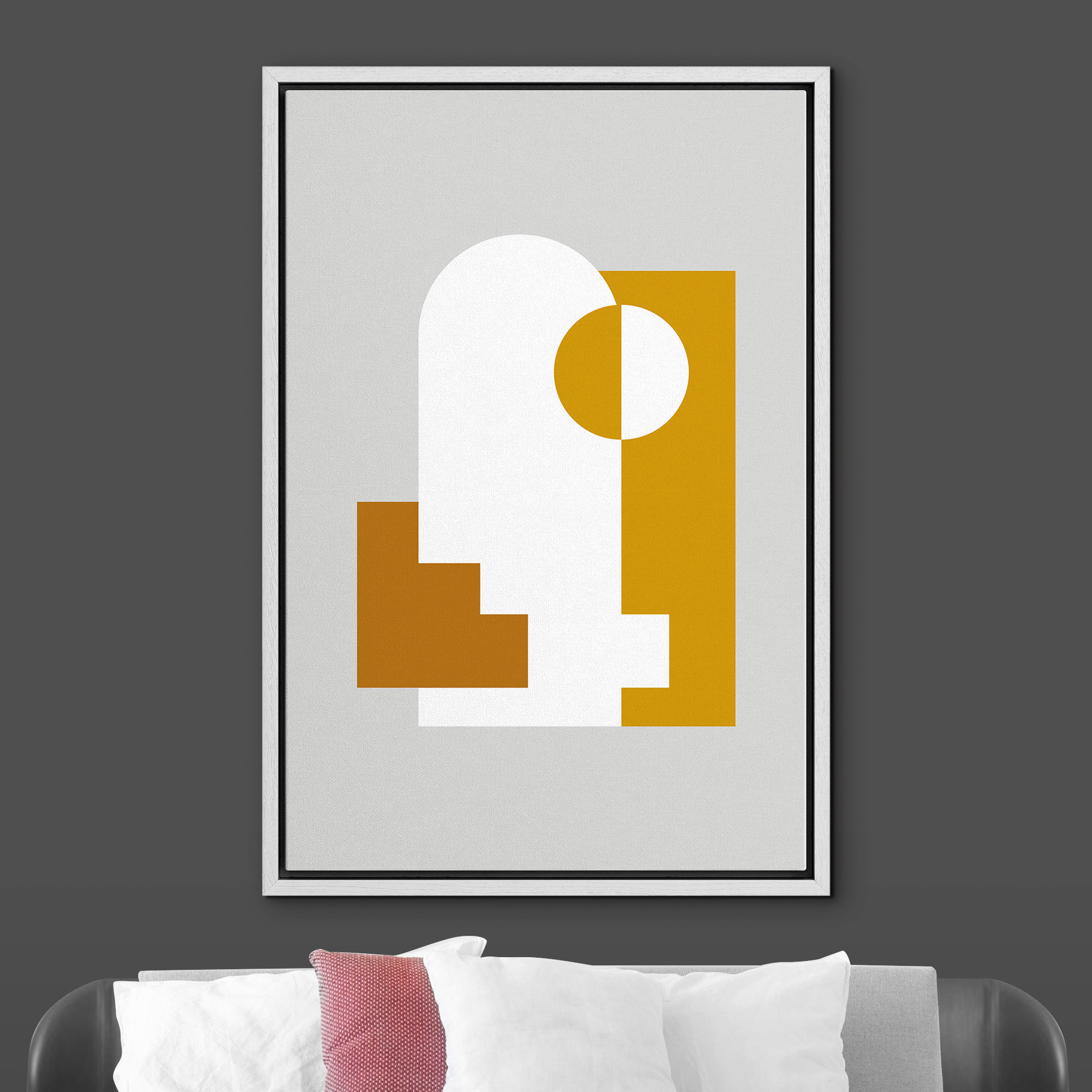 IDEA4WALL Polygons With Duotone Circle - Floater Frame Print on Canvas ...
