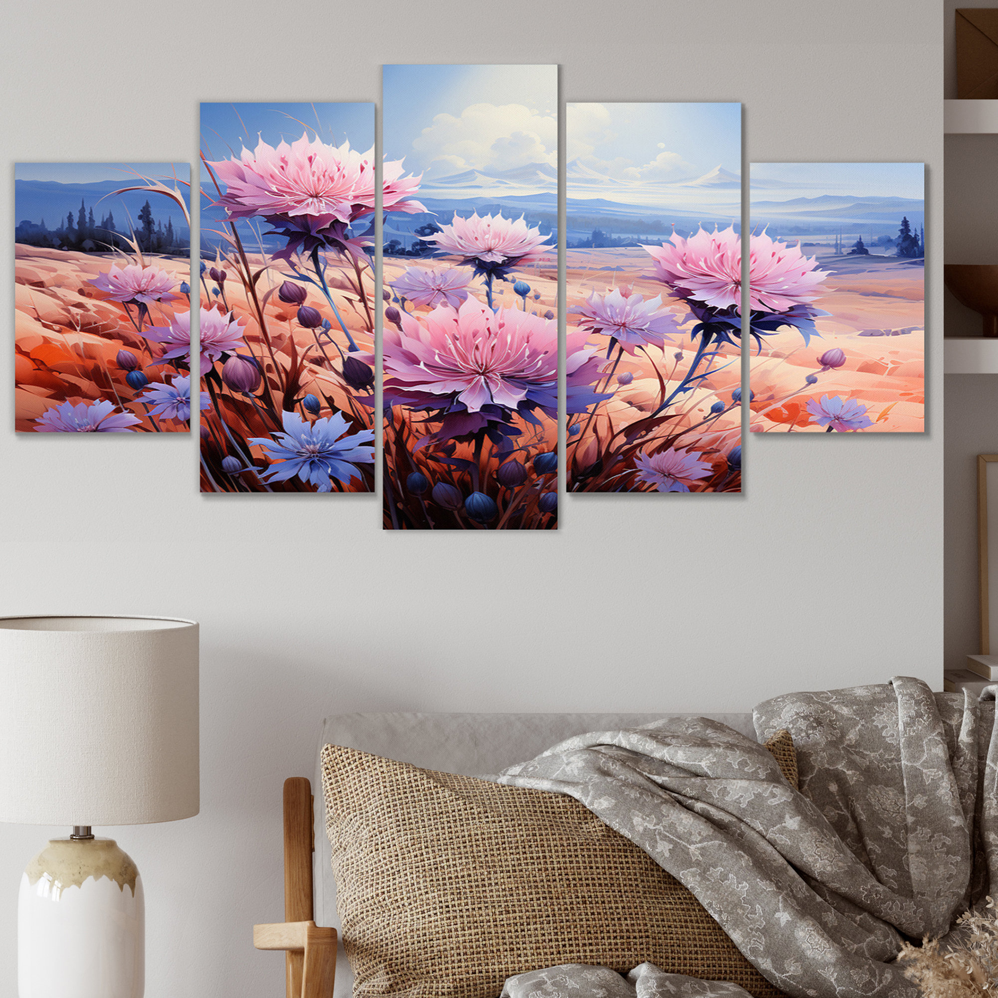 Lark Manor Meadow Cornflower Cascade - Floral Canvas Print - 5 Panels - Wayfair Canada