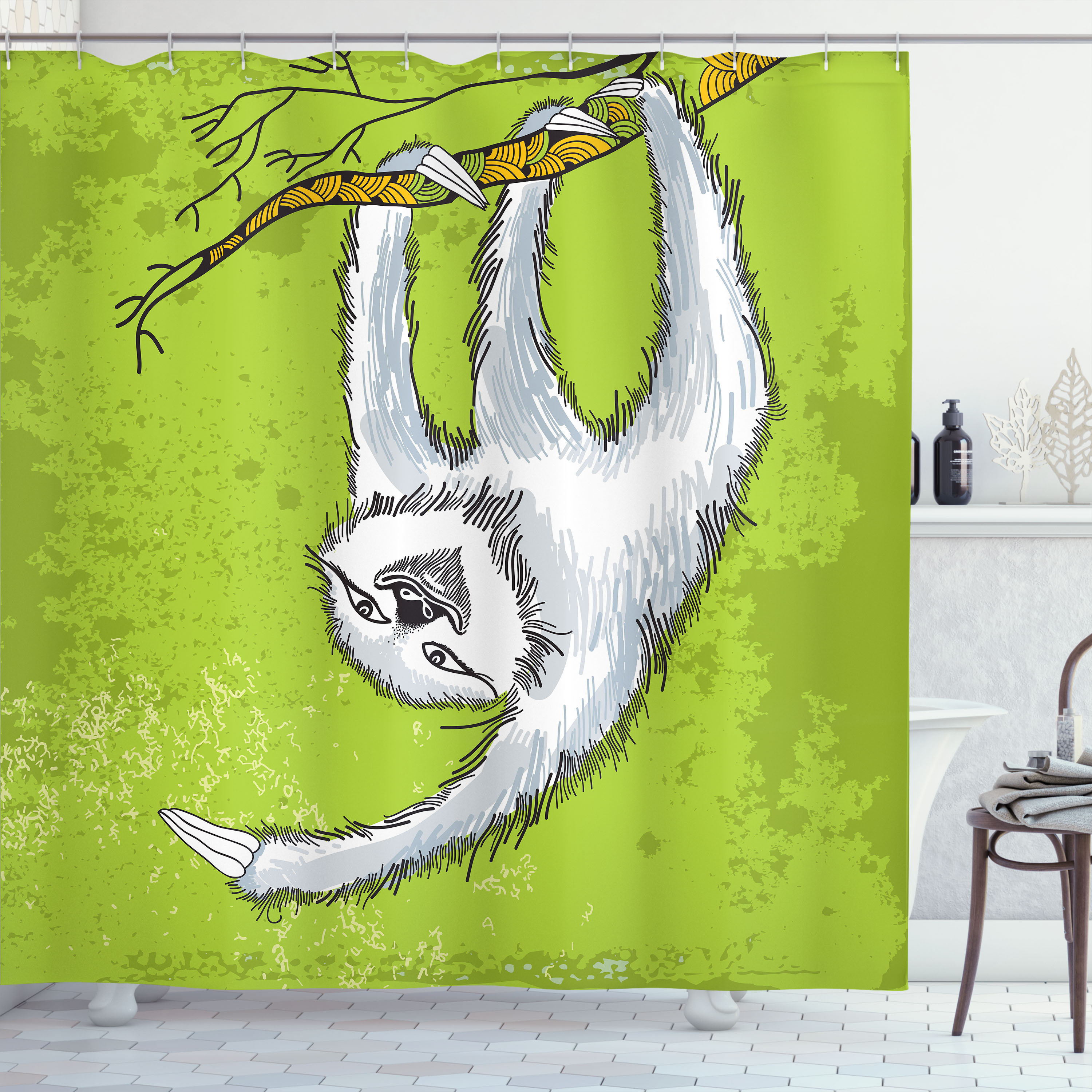 East Urban Home Sloth Shower Curtain Animal Branch Pale Grey Green ...