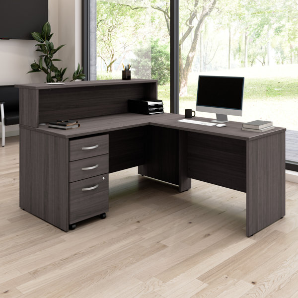 Bush Business Furniture Arrive 60W x 72D Reception L Desk with 3 Drawer ...