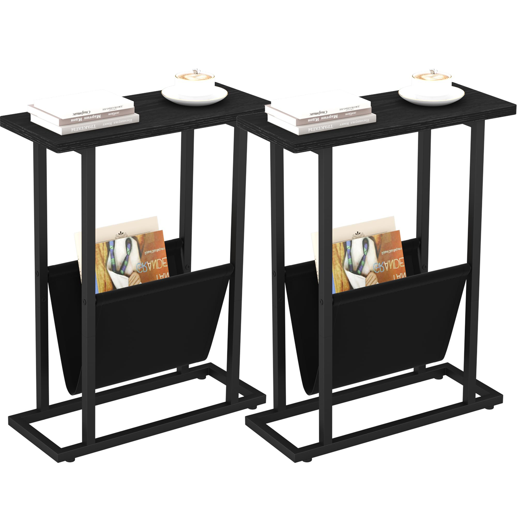 17 Stories Narrow End Table With Storage Bag, Multi-Purpose Side Table ...