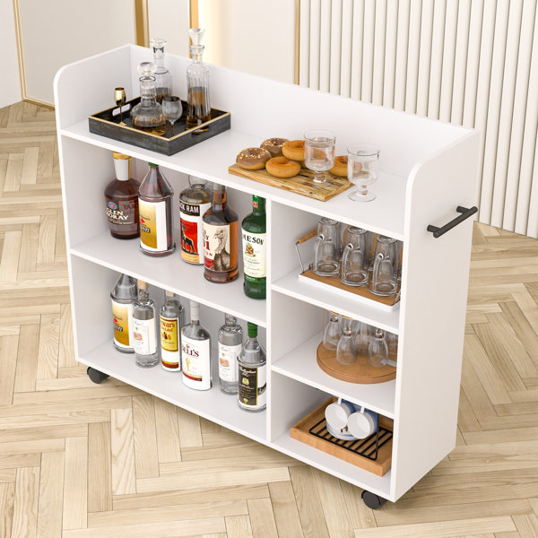 Ebern Designs White Rolling Kitchen Island Cart Irregular Storage Grid ...