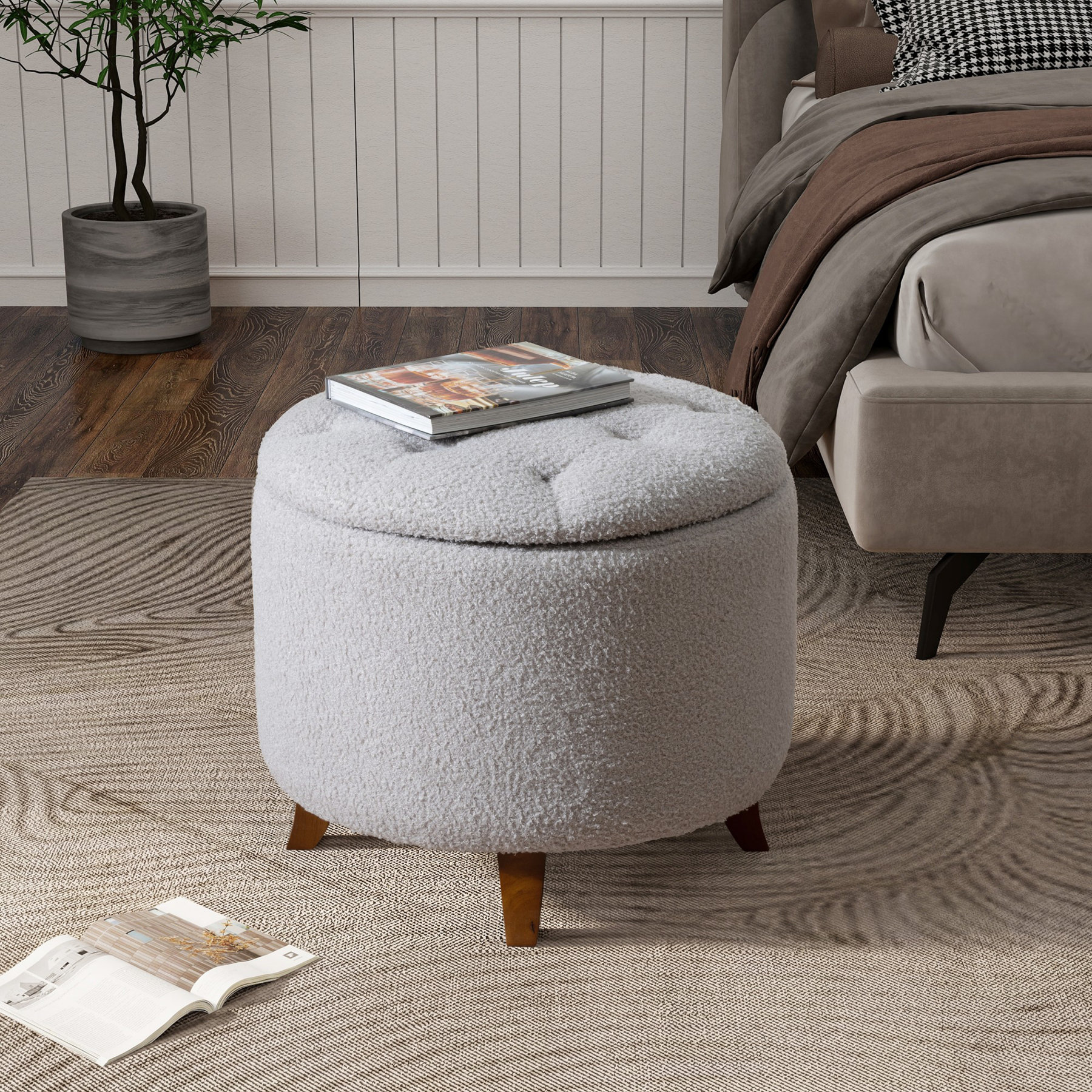 Lark Manor Round Ottoman storage stool with Cover Lid - Wayfair Canada