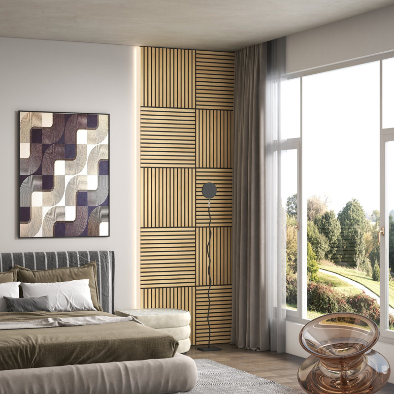 HomCom 4 Pack 3D Faux Wood Wall Panels, 24" X 24" Sound Absorbing ...