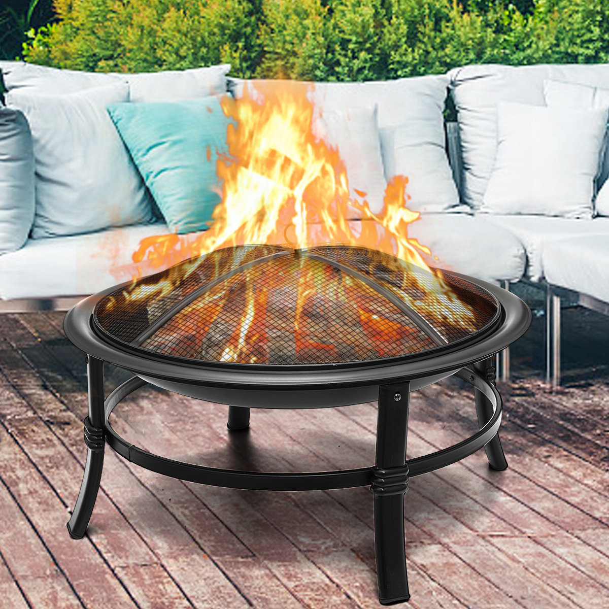 KingSo 18" H x 26" W Stainless Steel Wood Burning Outdoor Fire Pit with ...