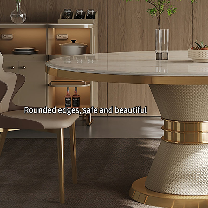 ALLNICEDT White Natural Marble Round Dining Table Sets | Wayfair