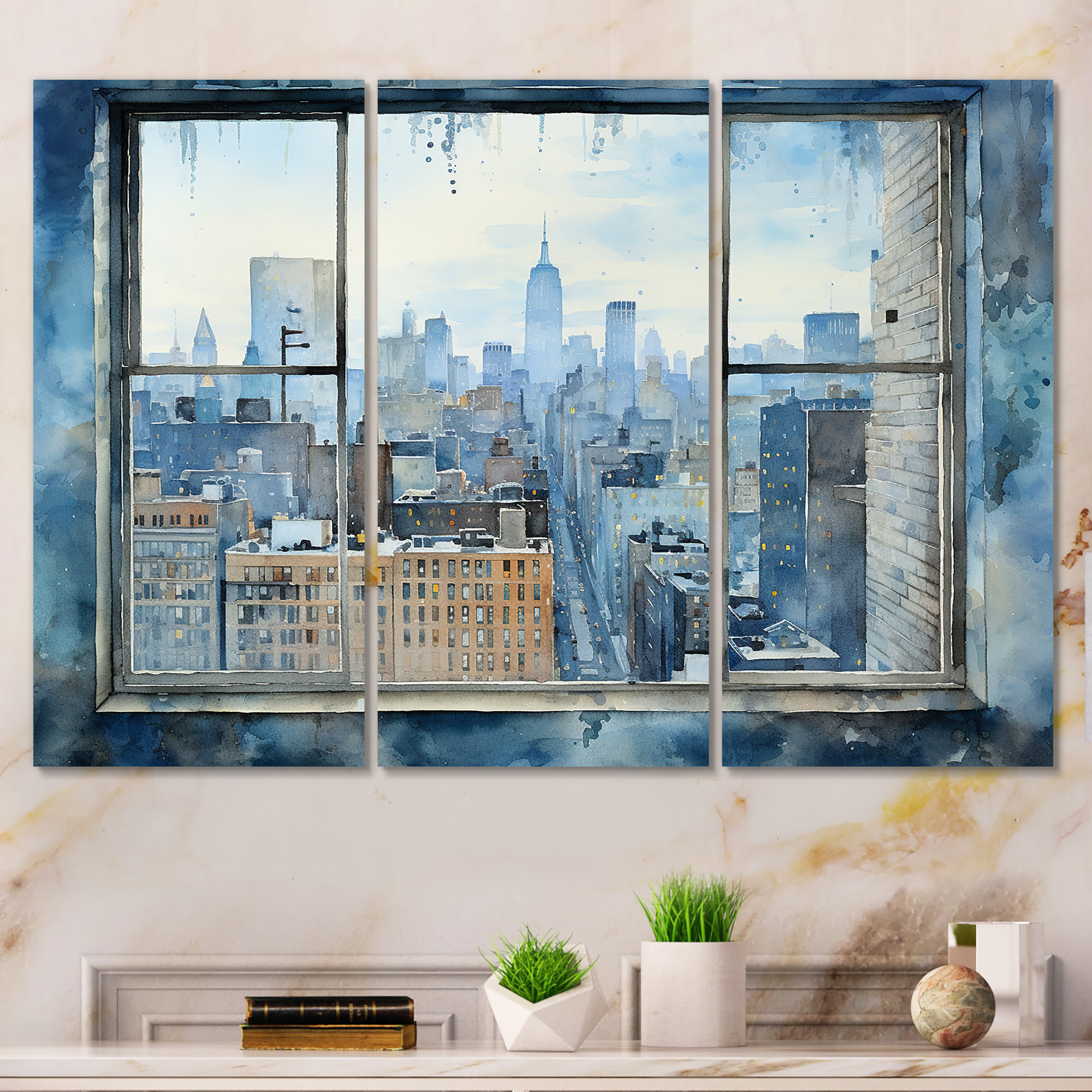 Lark Manor™ Vintage Blue New York Window View I - New York City Wall ...