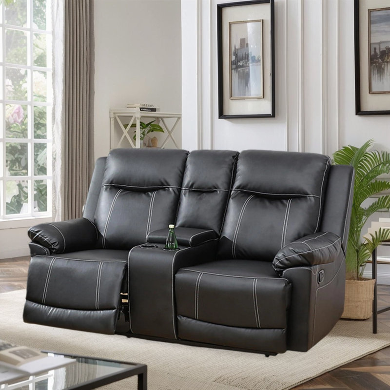 Latitude Run® 72" Premium Vegan Leather Reclining Living Room Loveseat ...
