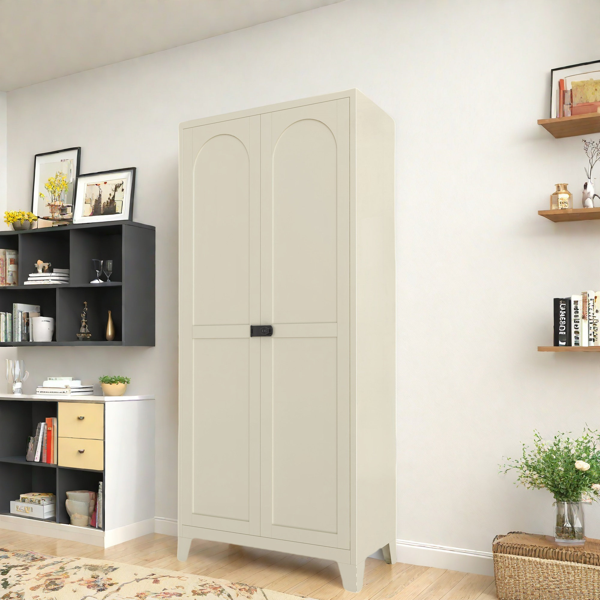 Lark Manor™ Multifunctional Metal Pantry With 2 Shapely Doors, Lock, 4 ...