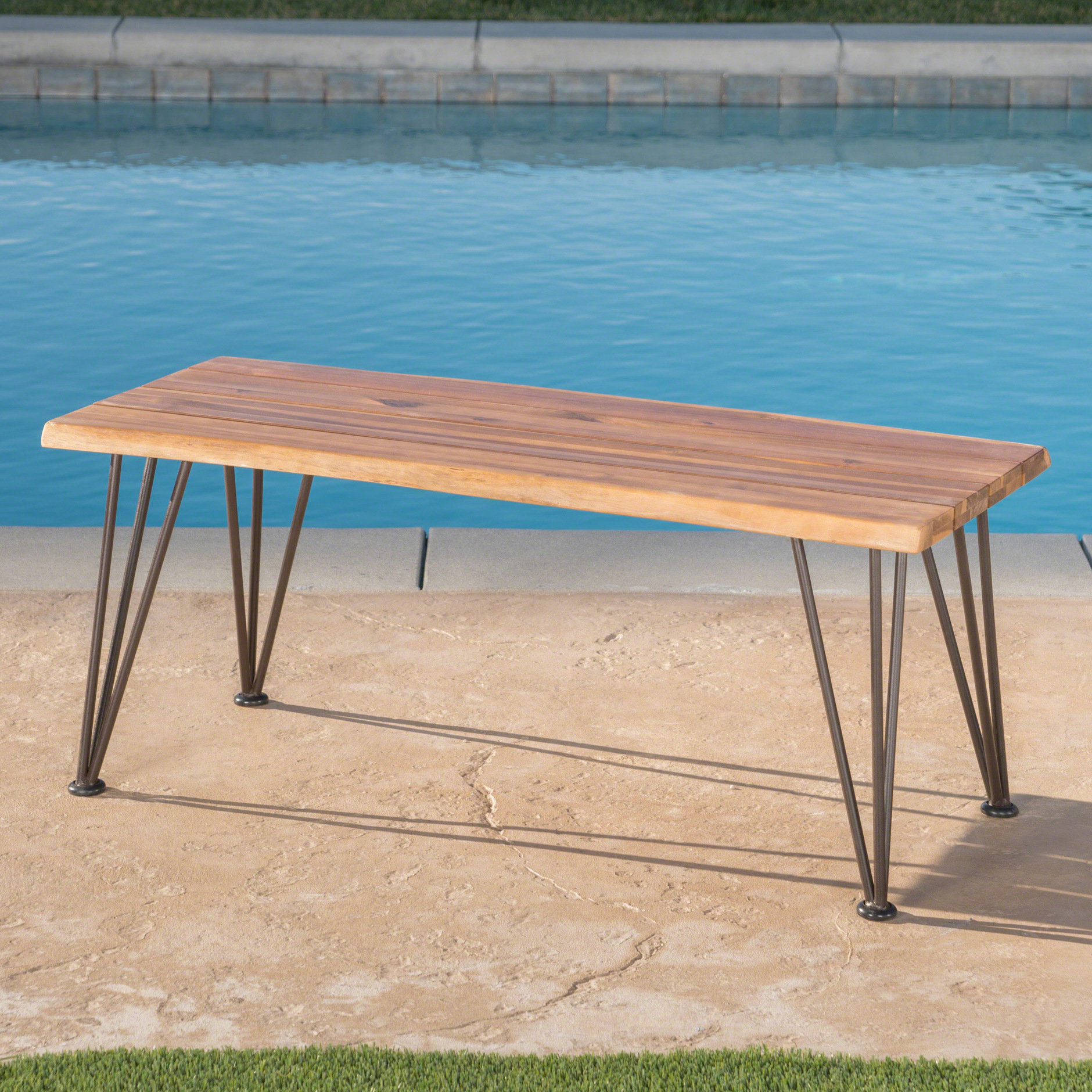 Latitude Run® Wood Coffee Table With Rustic Iron Legs For Patio, 18" X ...