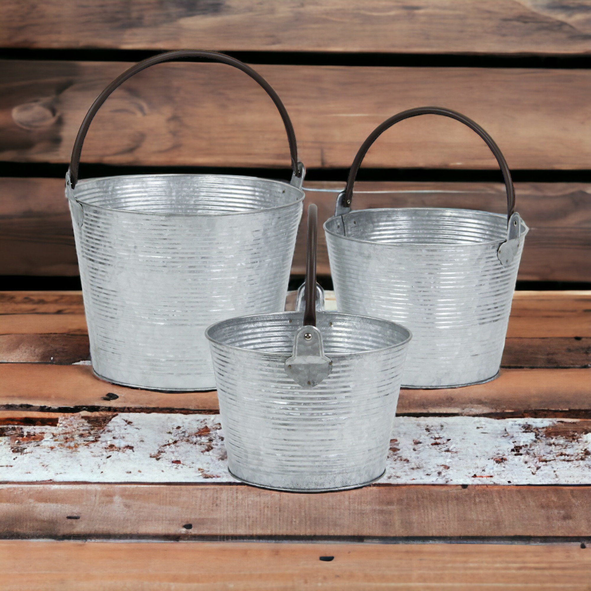 Cheungs 3 Piece Metal Bucket Set | Wayfair