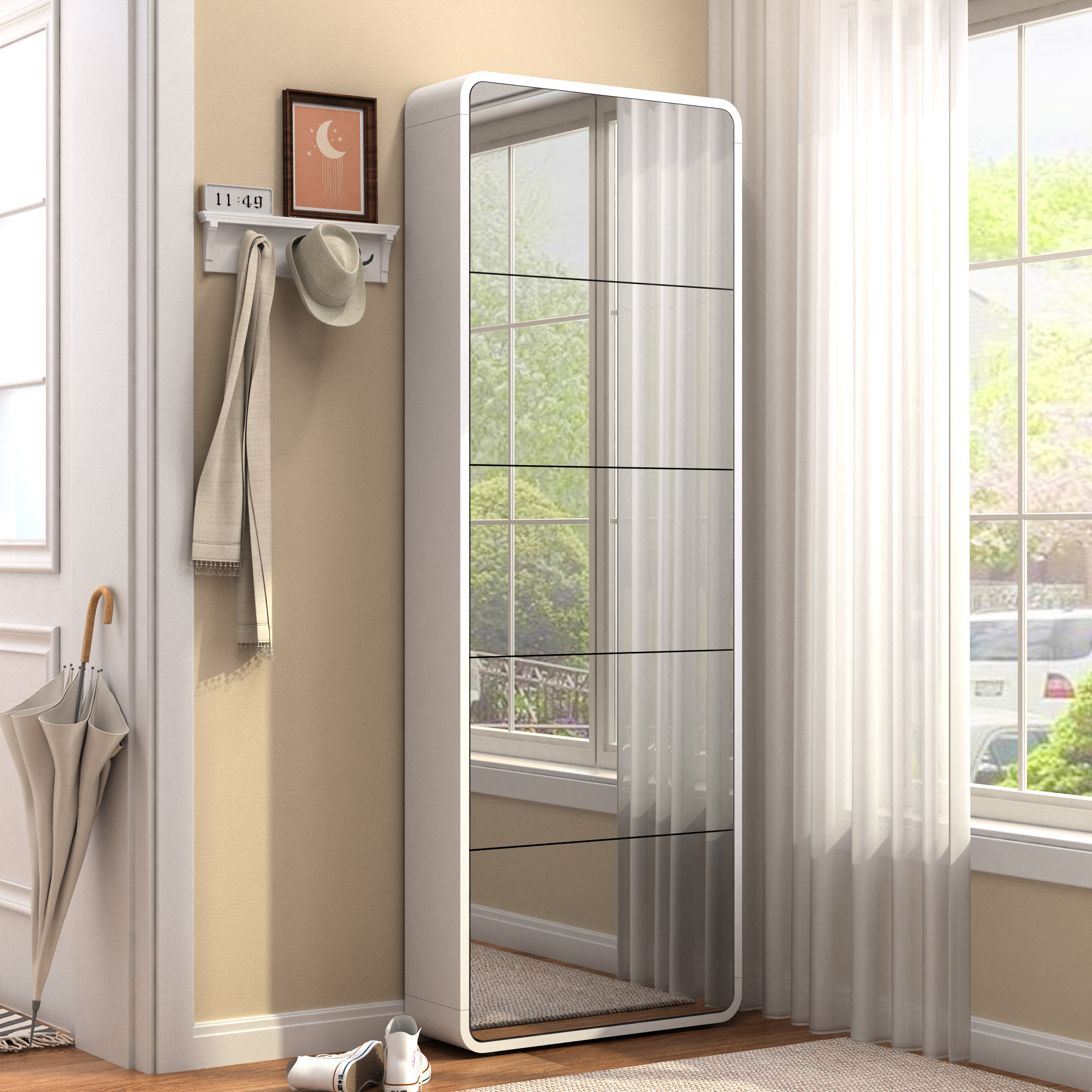 Orren Ellis 5 Tier Curved Shoe Cabinet with Full Length Mirror ...