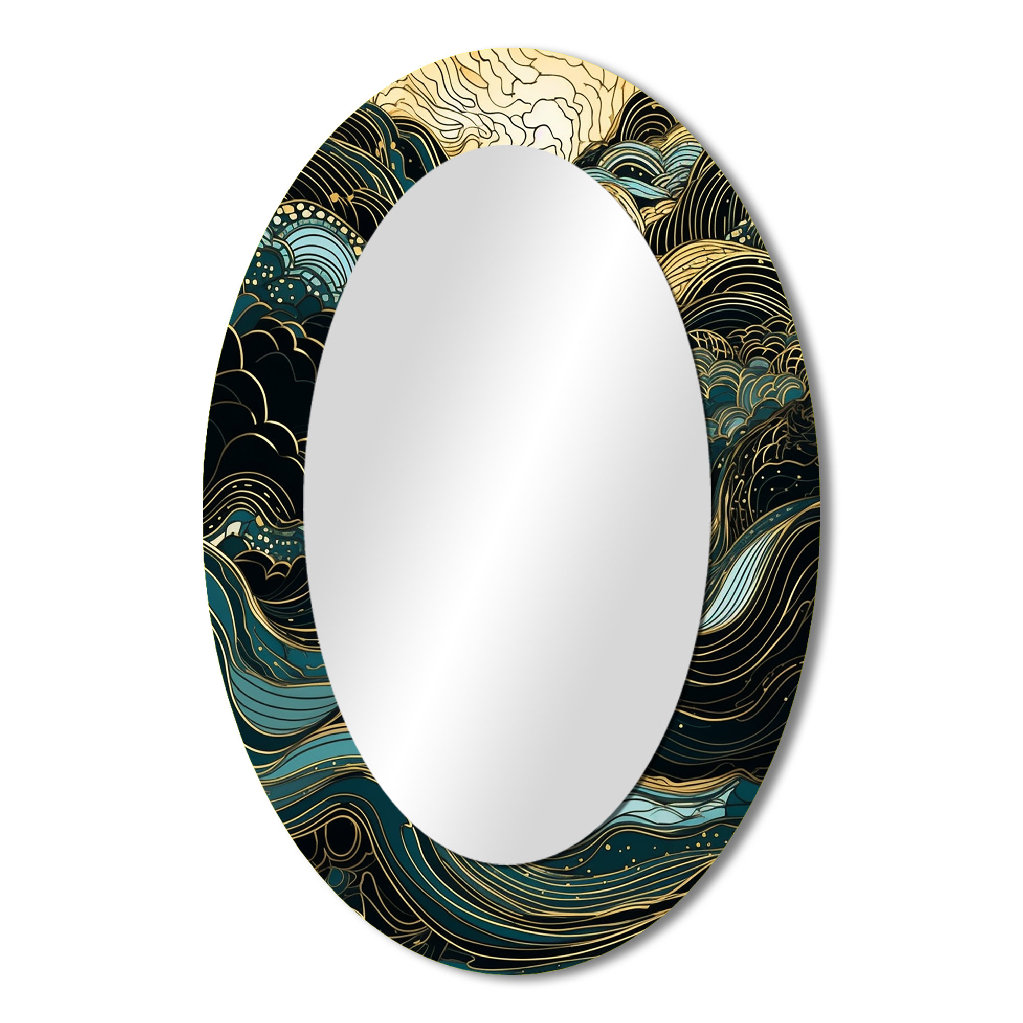 Dakota Fields Green Linear Symphony II - Green Oval Wall Mirror Decor ...
