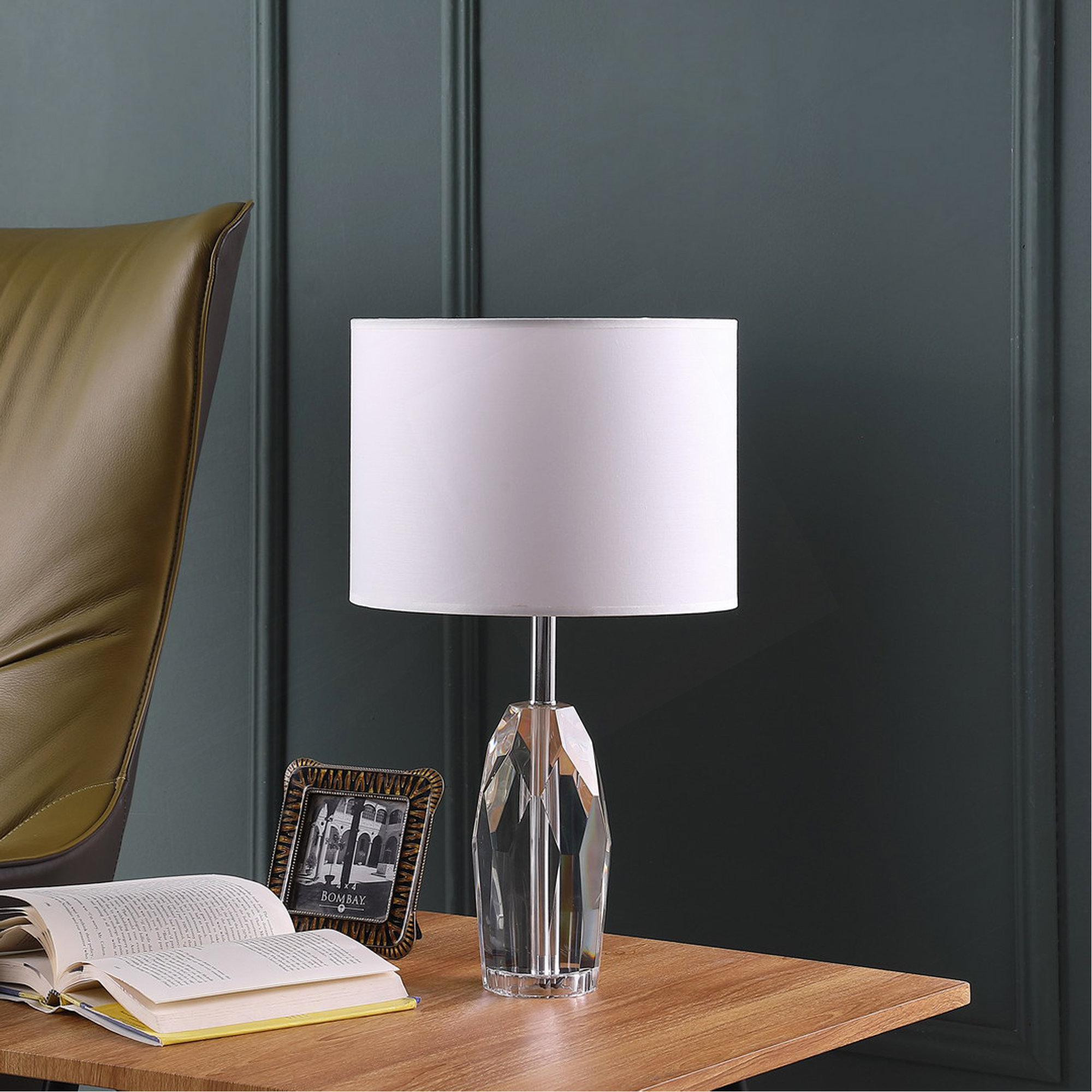 Mercer41 19" Dodecahedron Solid Crystal Prism Table Lamp In Chrome ...