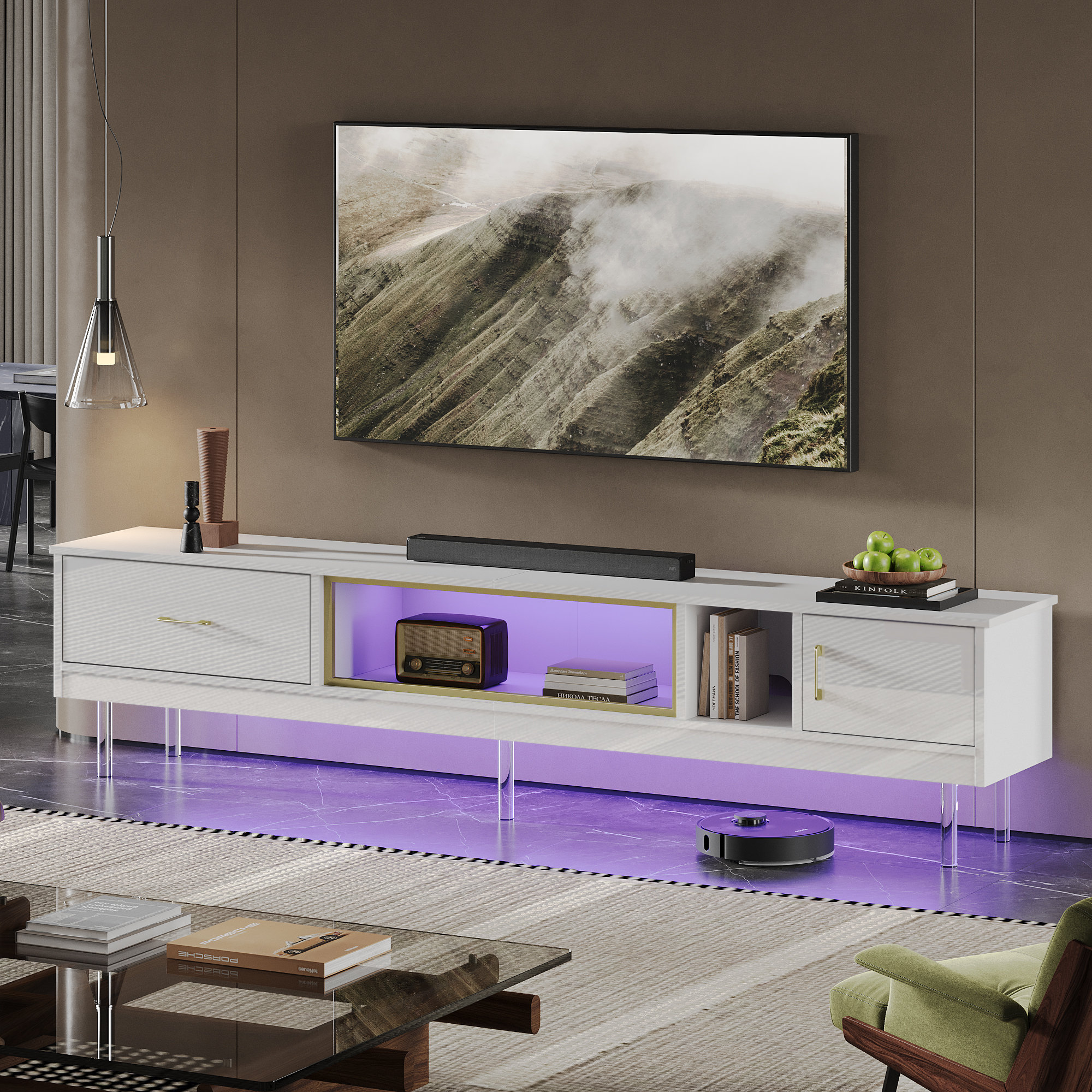 Everly Quinn Nevine 80" High Gloss TV Stand with LED and Acrylic ...