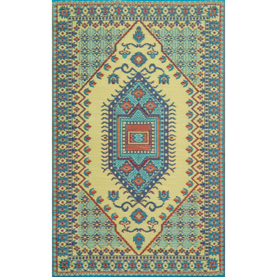 Mad Mats Oriental Turkish Aqua Indoor/Outdoor Area Rug - Reversible, UV ...