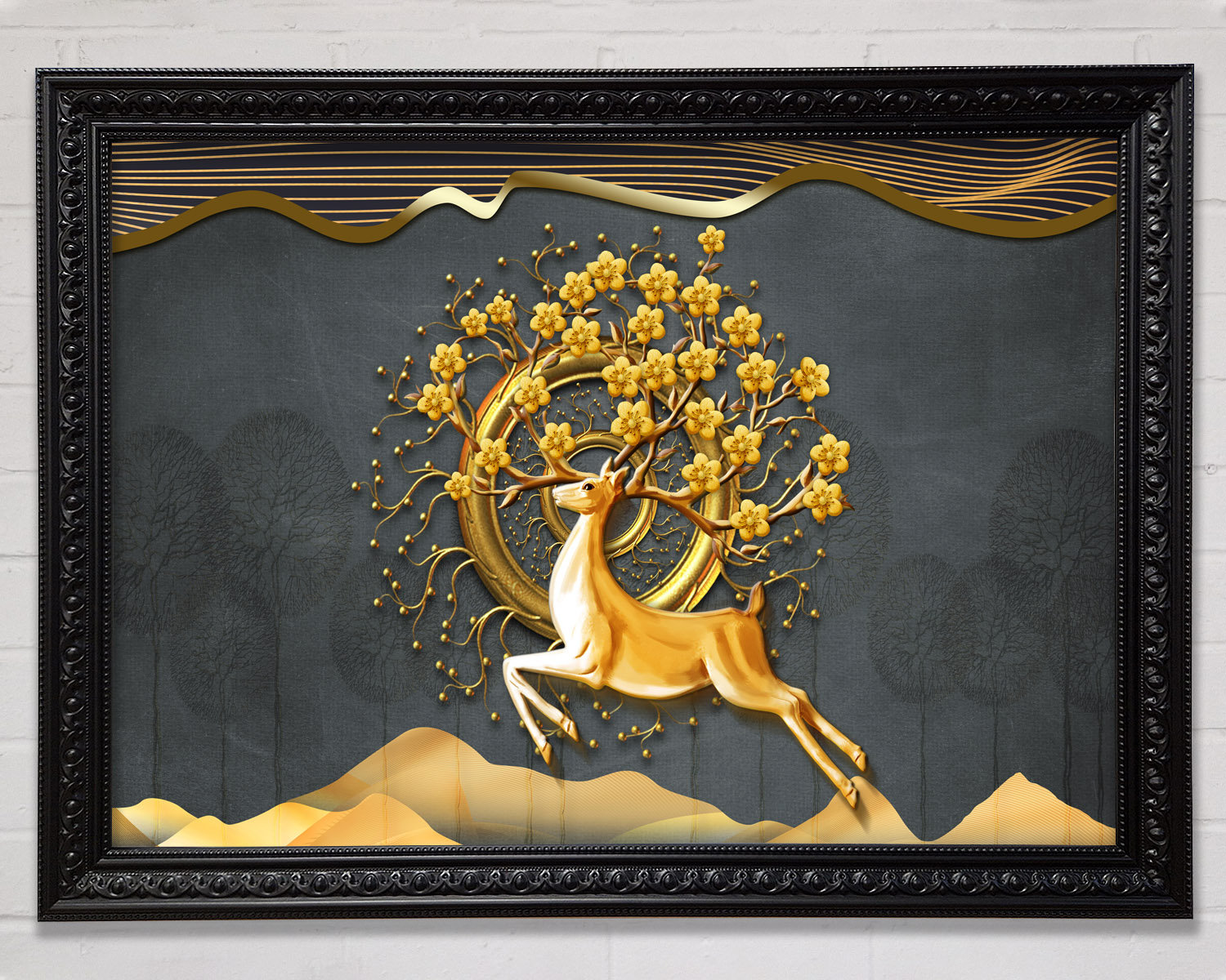 Union Rustic The Gold Flower Stag Tree - Print | Wayfair.co.uk