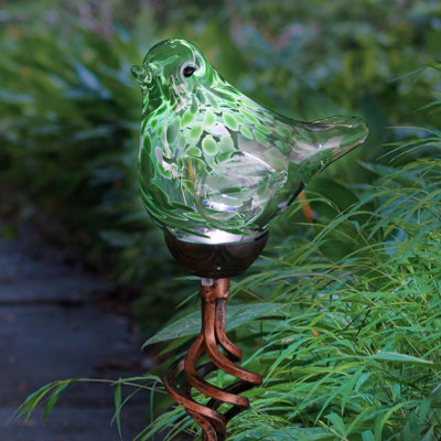 Exhart Solar Pearlized Hand Blown Glass Bird Garden Stake, 6 by 31 ...