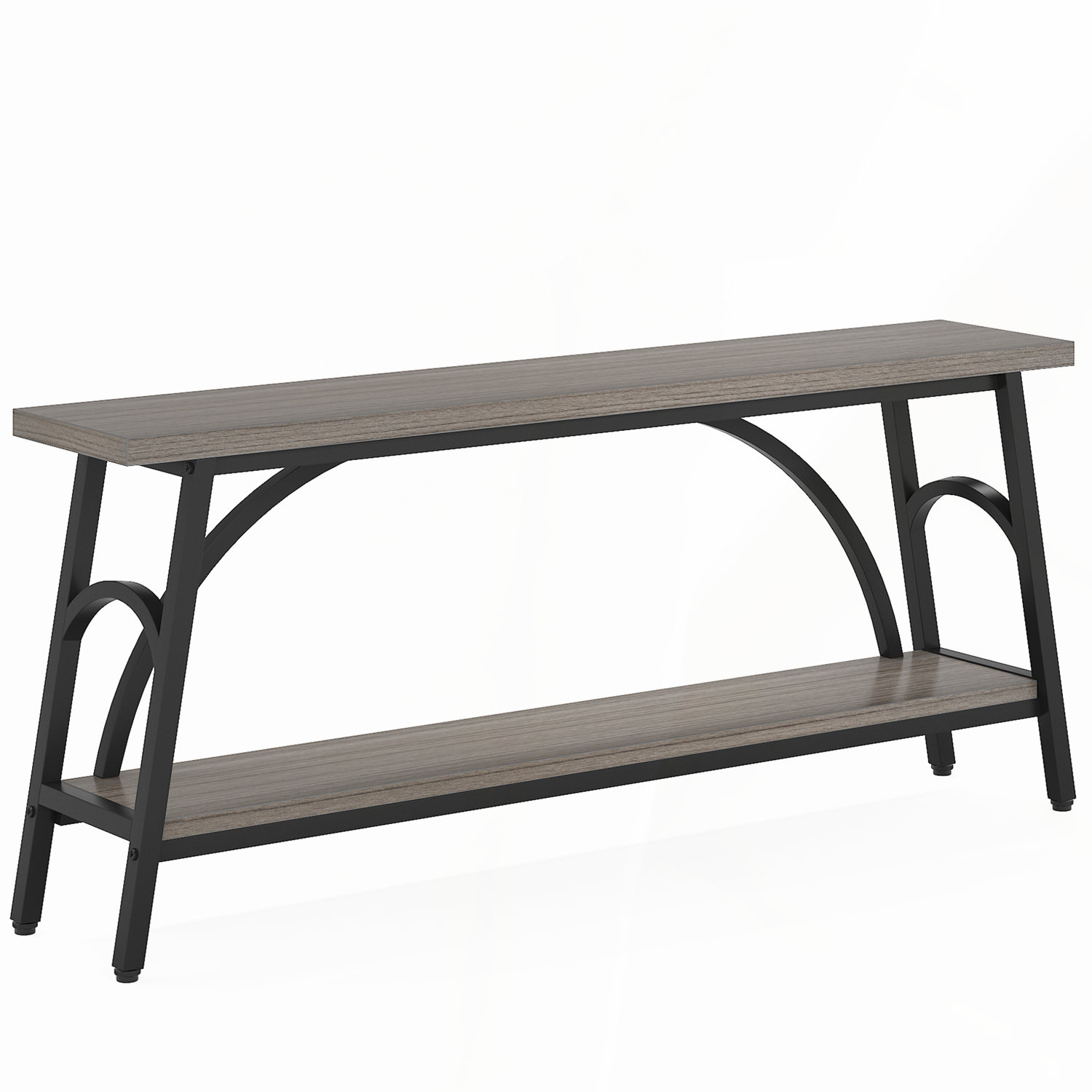 Latitude Run® 70.8” Extra Long Grey Wood Grain Console Table with 2 ...