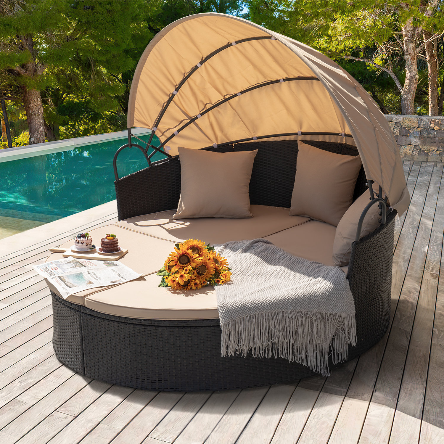 Arlmont & Co. Gatun Round Patio Daybed with Cushions & Reviews | Wayfair