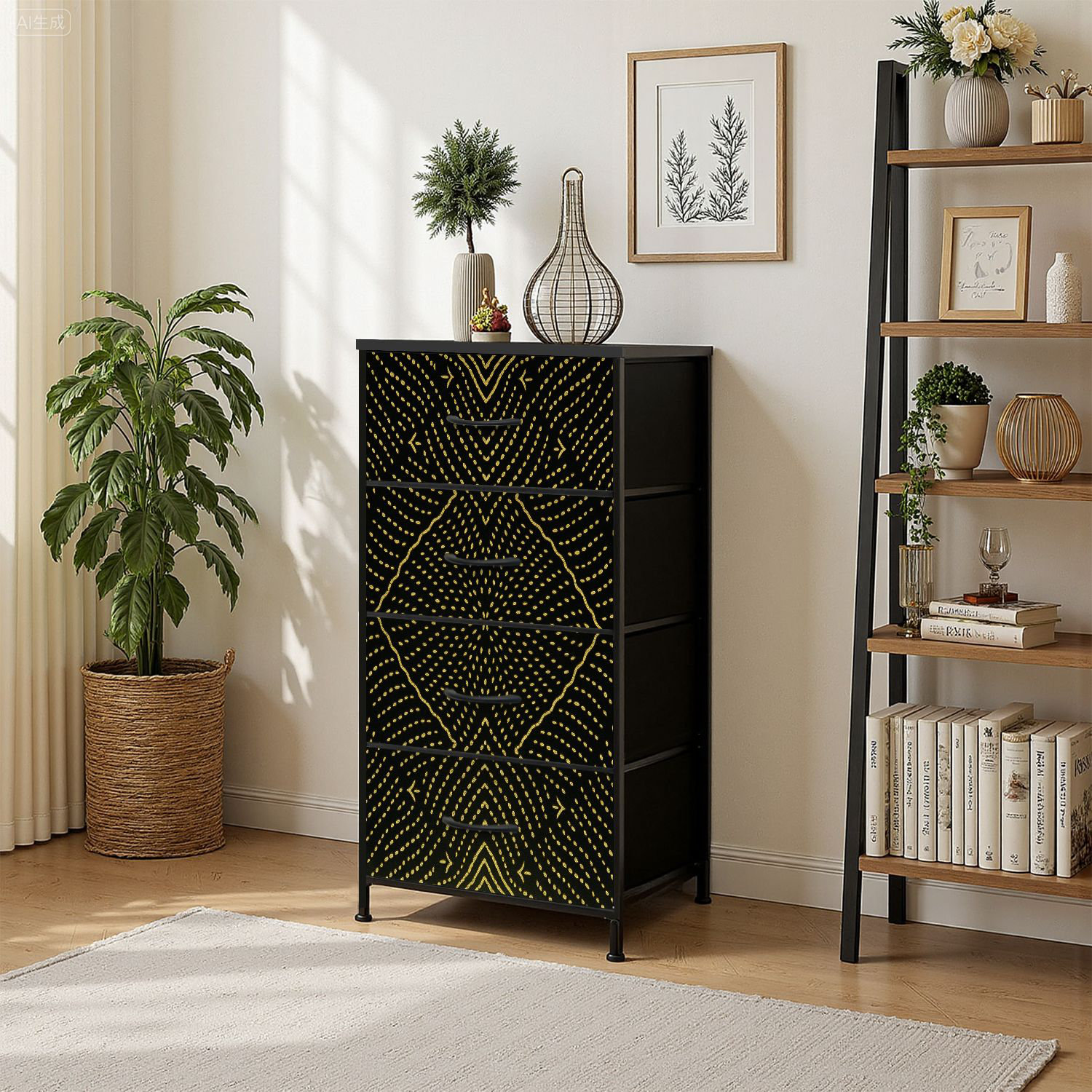 Ebern Designs 4 Drawer Vertical Storage Dresser abstract wavy ...