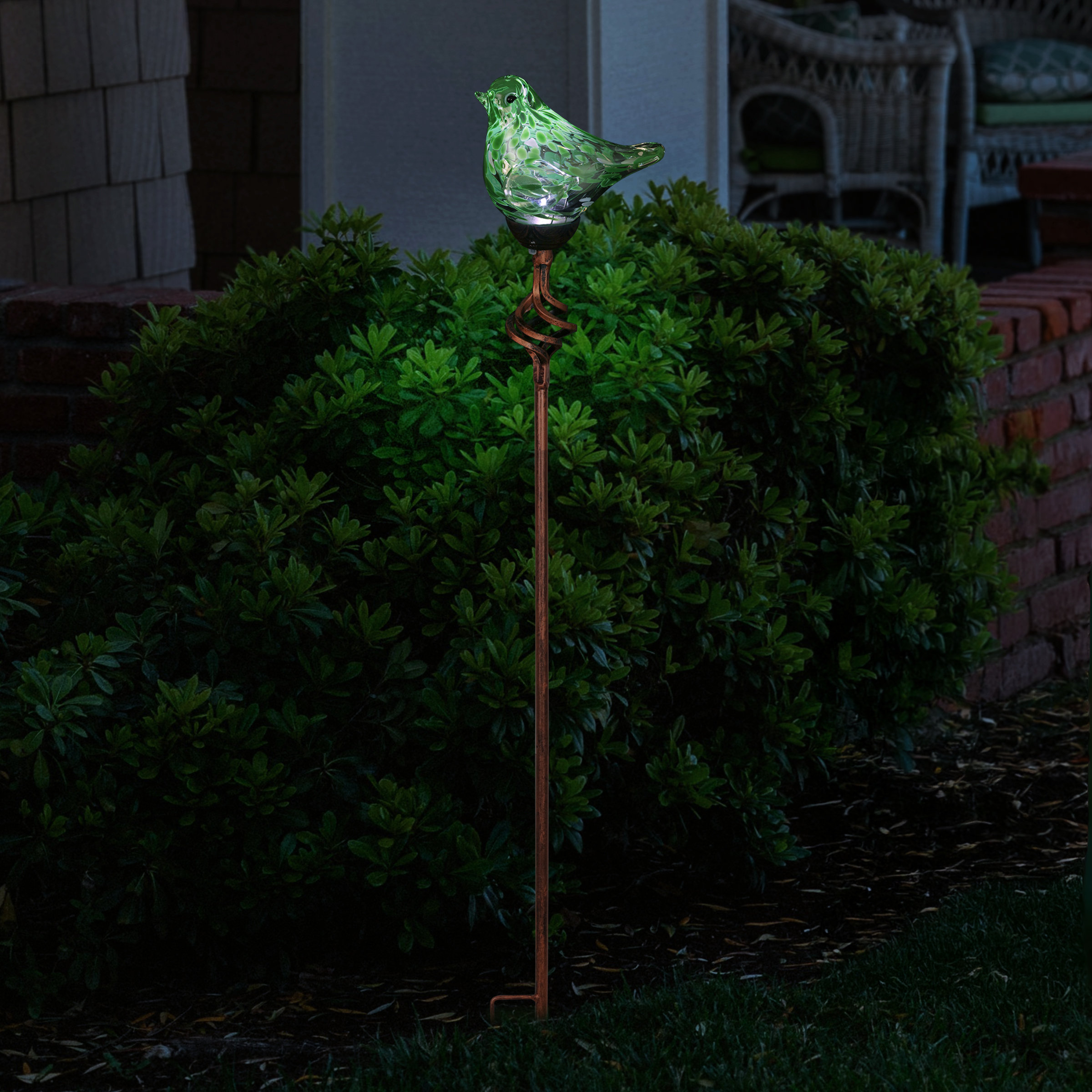Exhart Solar Pearlized Hand Blown Glass Bird Garden Stake, 6 by 31 ...