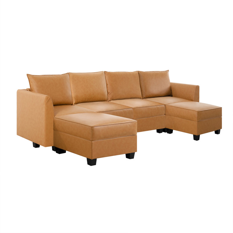 Latitude Run® 4 Piece Modular Sectional with Double Ottoman Air Leather ...