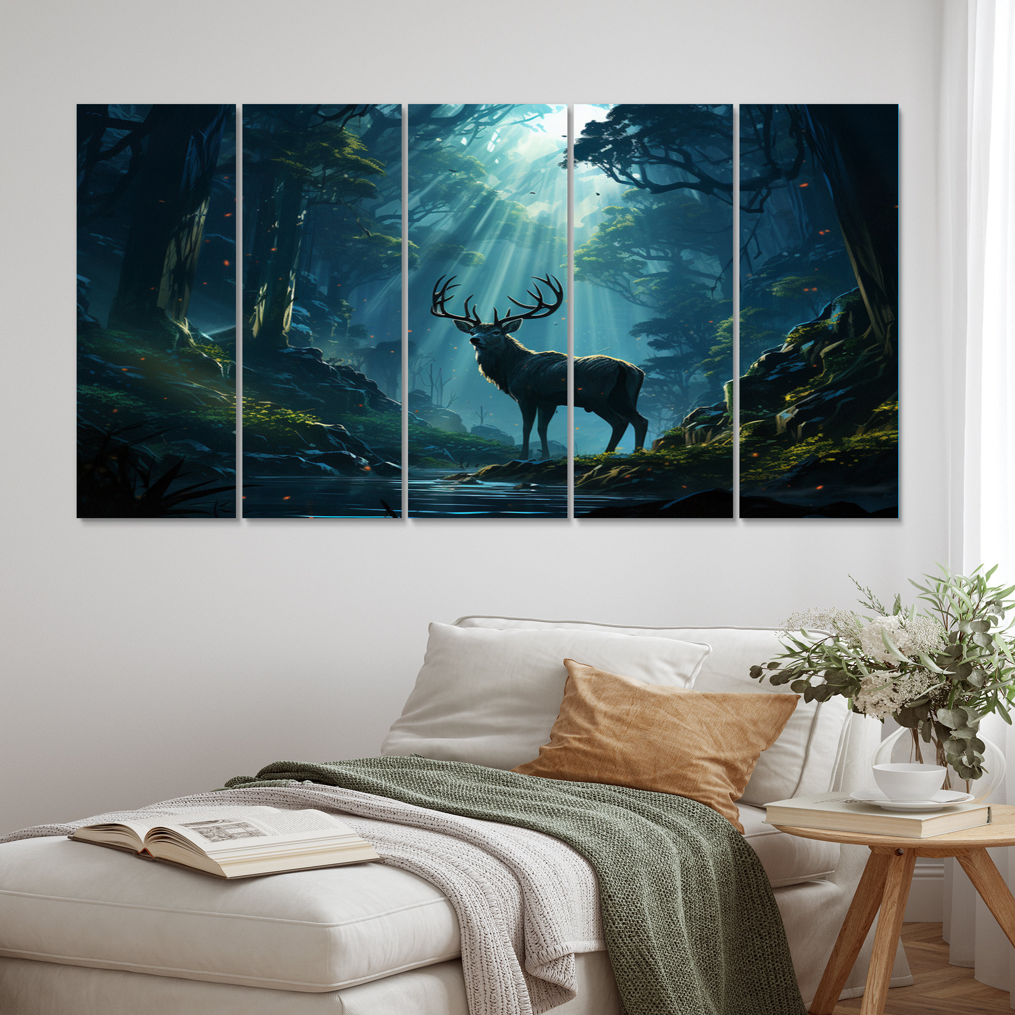 Design Art Deer Dancing Shadows - Animals Canvas Art Print - 5 Equal ...