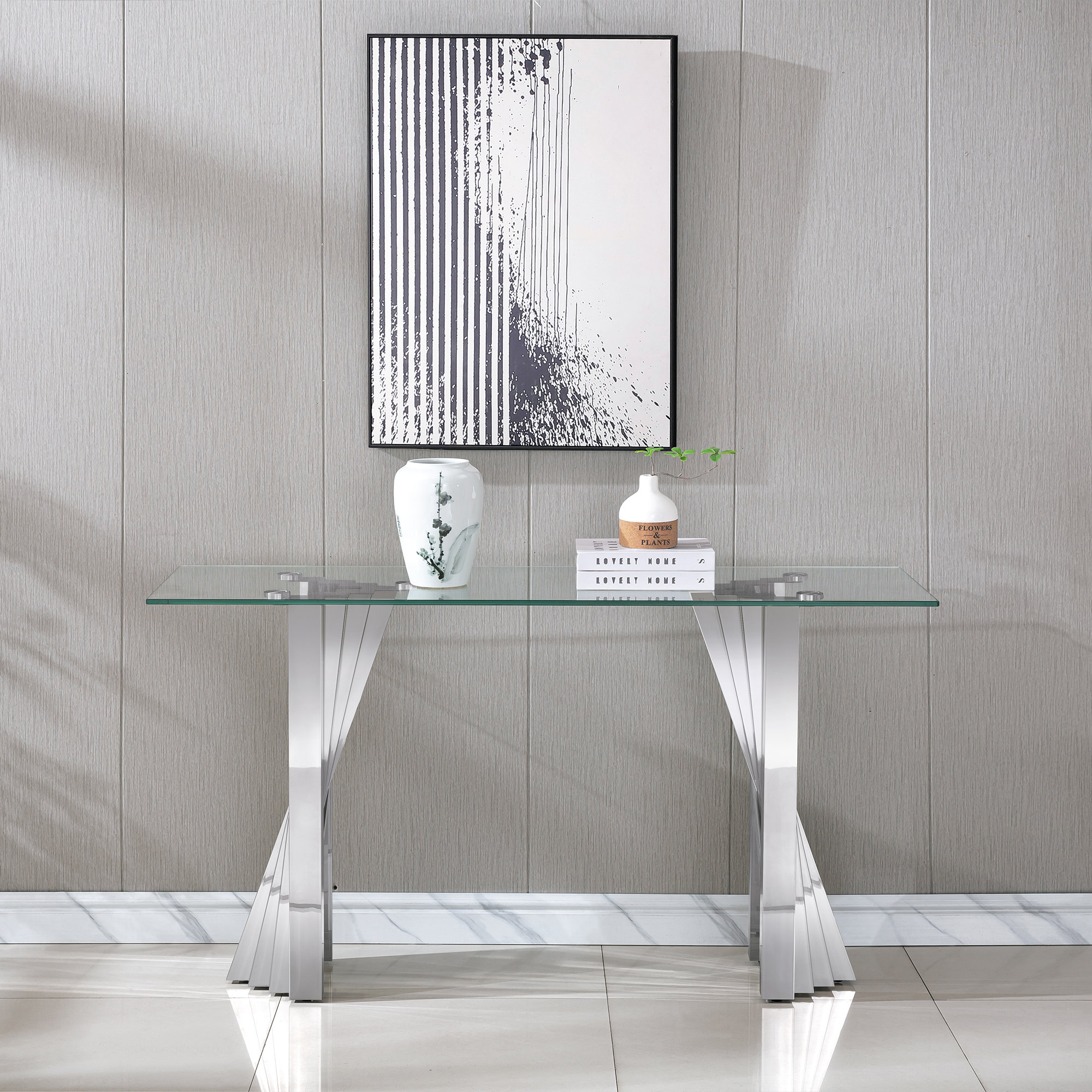 Everly Quinn Glass Top Console Table | Wayfair