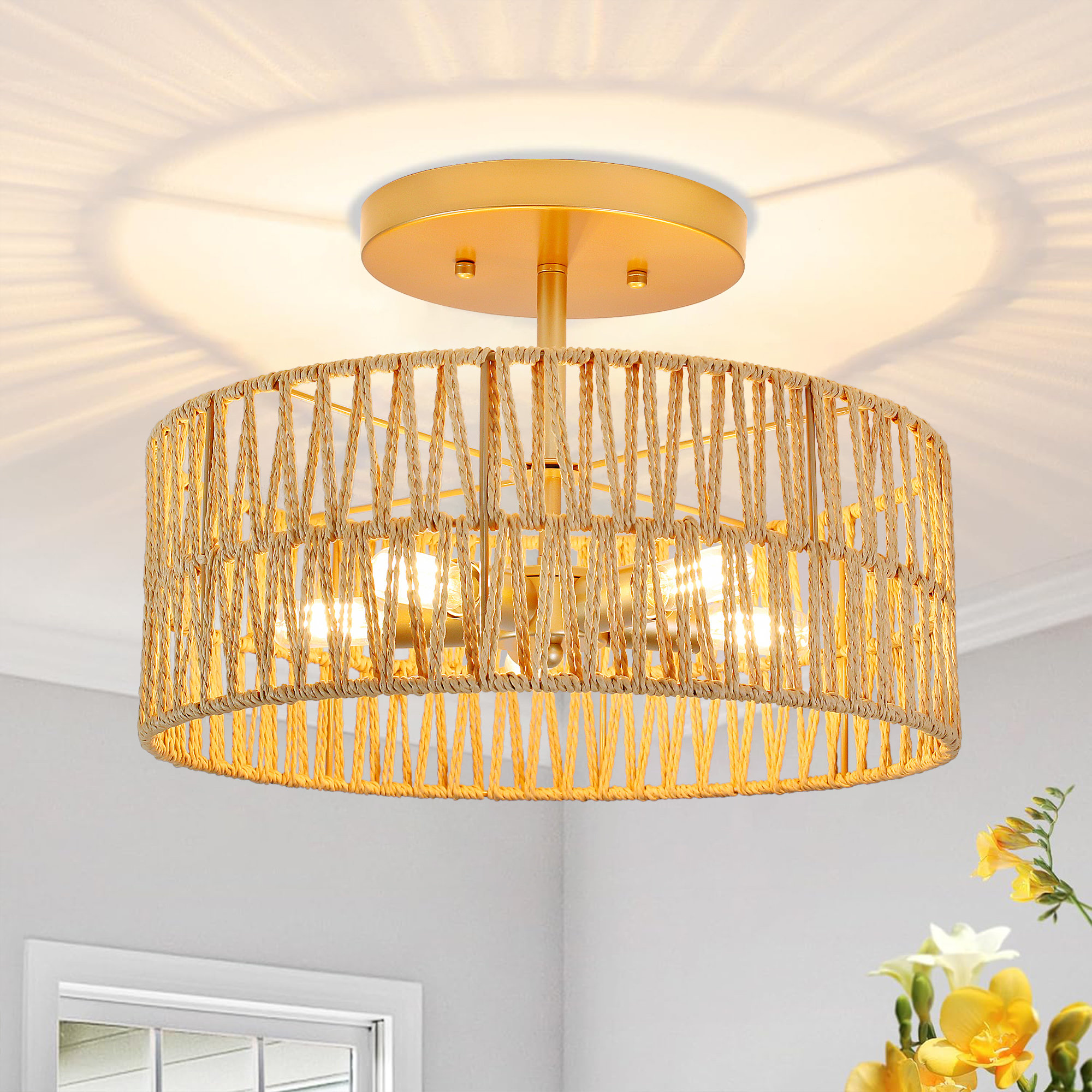 Bay Isle Home™ 5 Light Rattan Flush Mount Ceiling Light, 15.9" Wicker ...