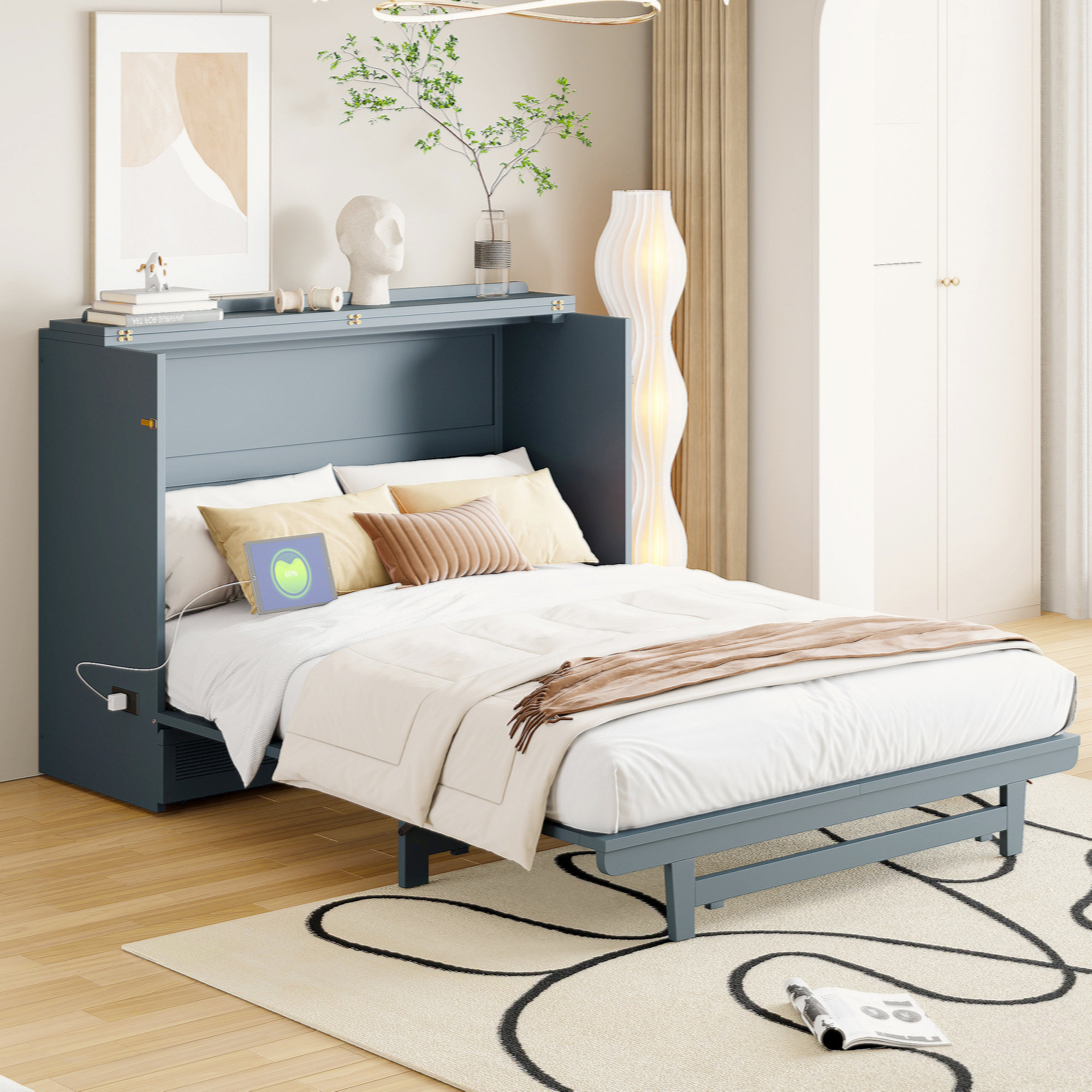 Latitude Run® Murphy Bed With Large Drawer,USB Ports And Outlets | Wayfair