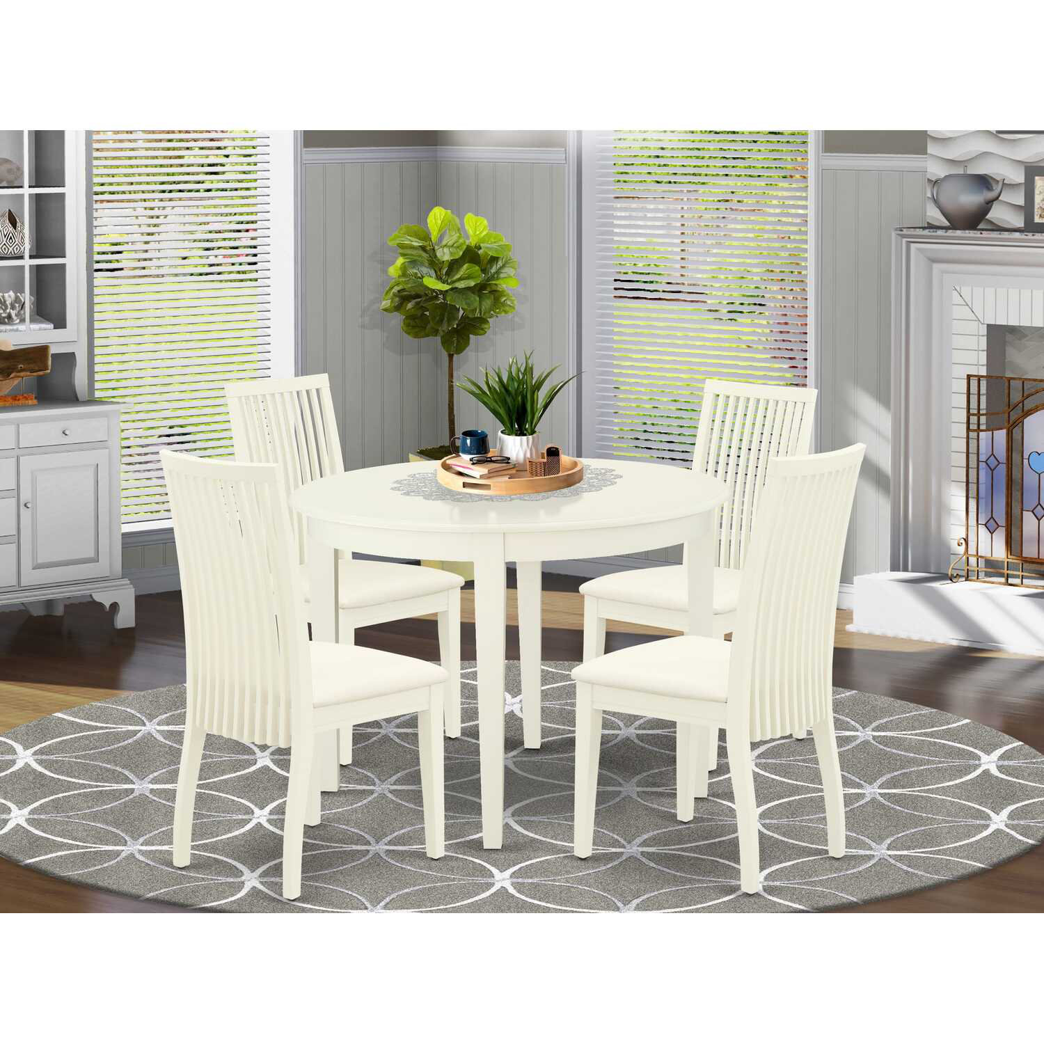Gracie Oaks 5-Piece Buttermilk and Cherry Solid Wood Top - Round Dining ...