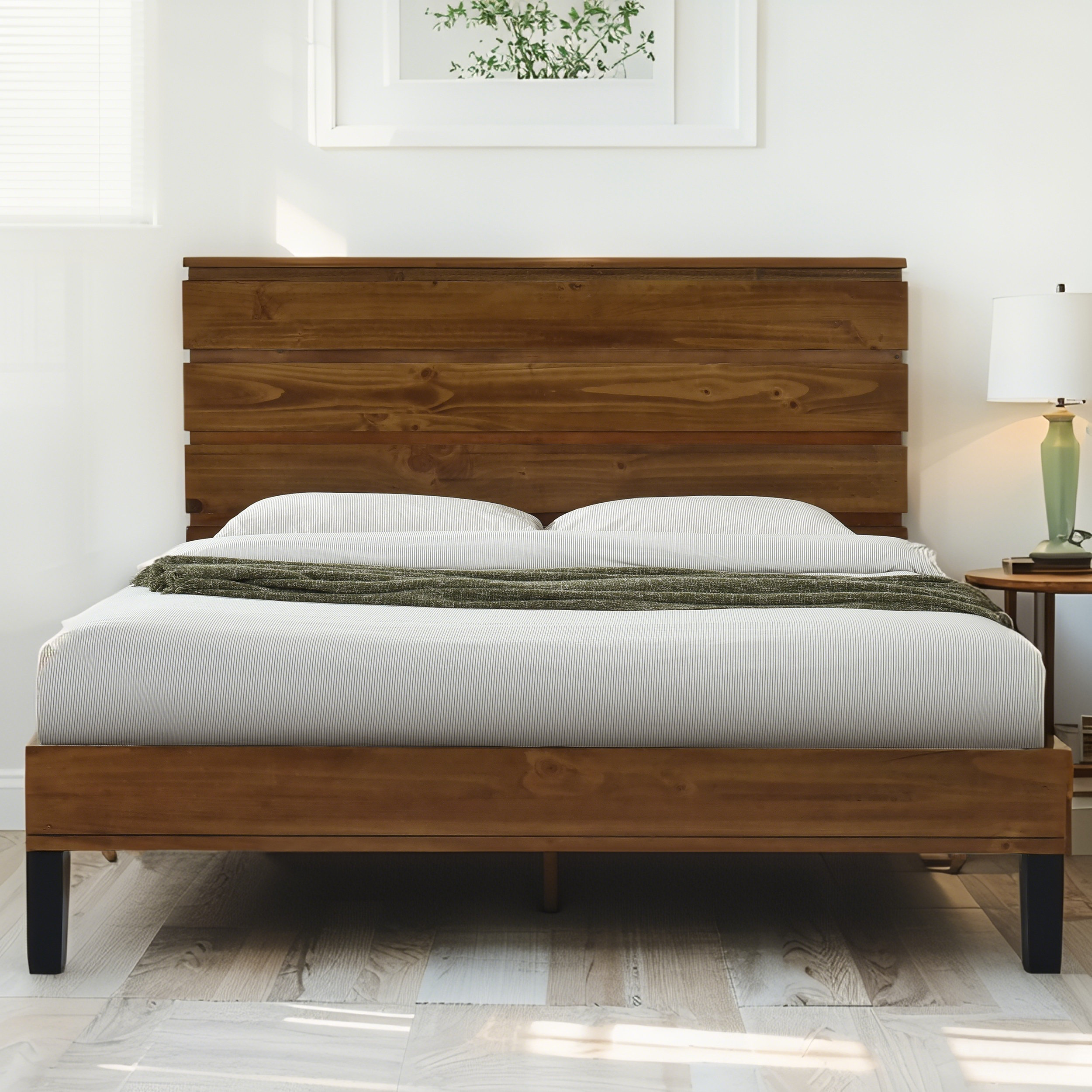 Millwood Pines Drayah Solid Pine Bed Frame with Six-Piece Headboard ...