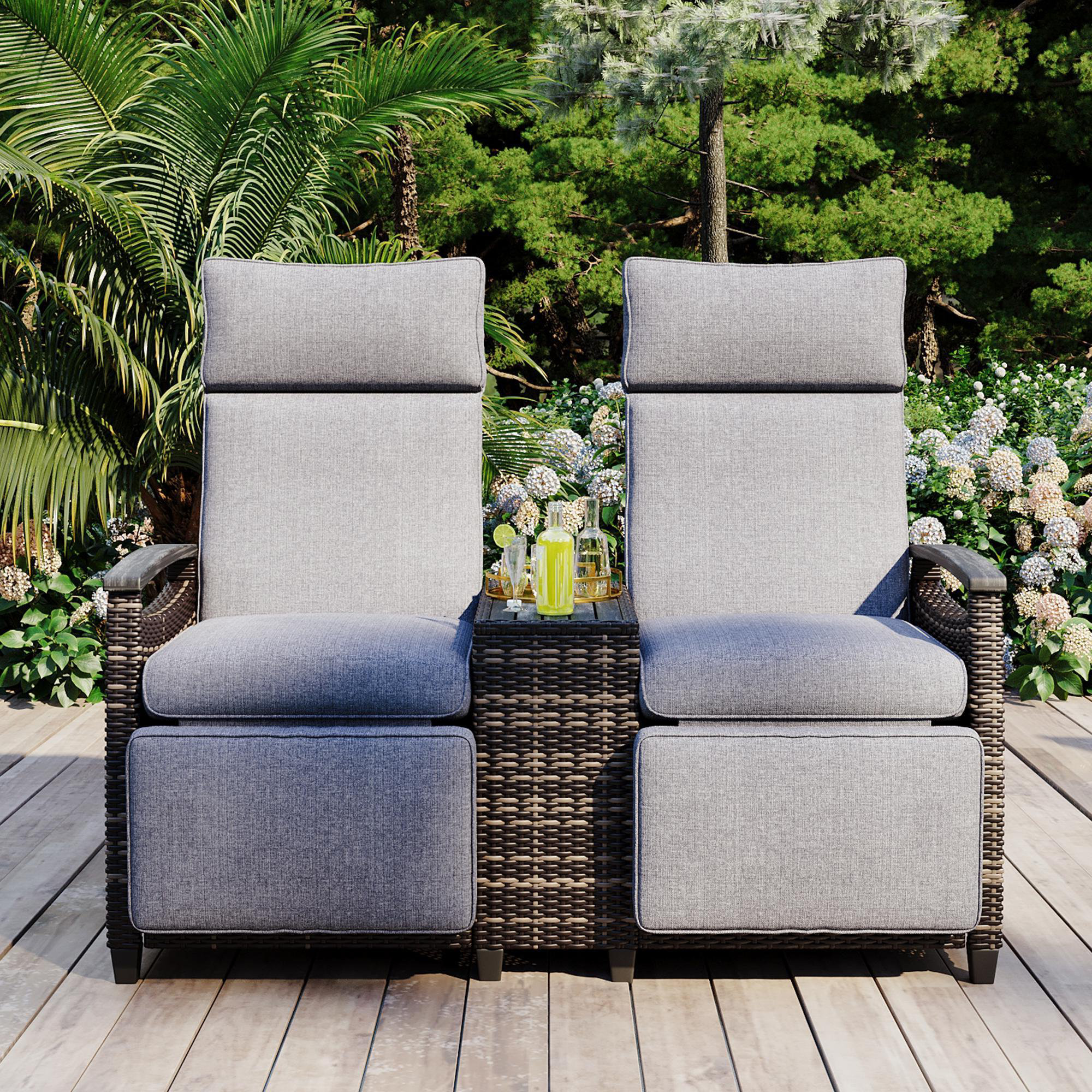 Ophelia & Co. Arcane Wicker Outdoor Lounge Chair Built-In Storage Table ...