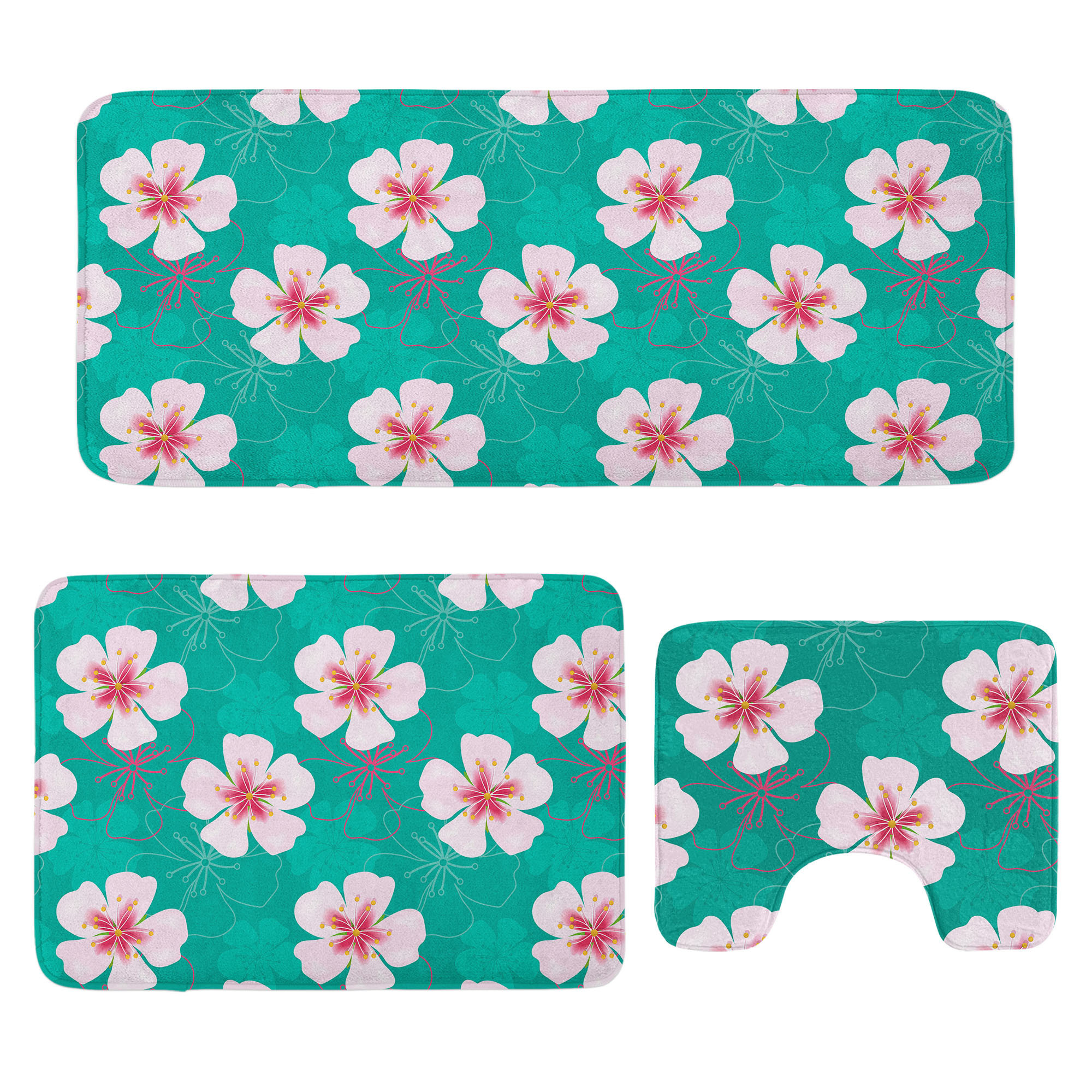East Urban Home Floral Bathroom Rug Set 3 Pieces U-Shape & Rectangle ...