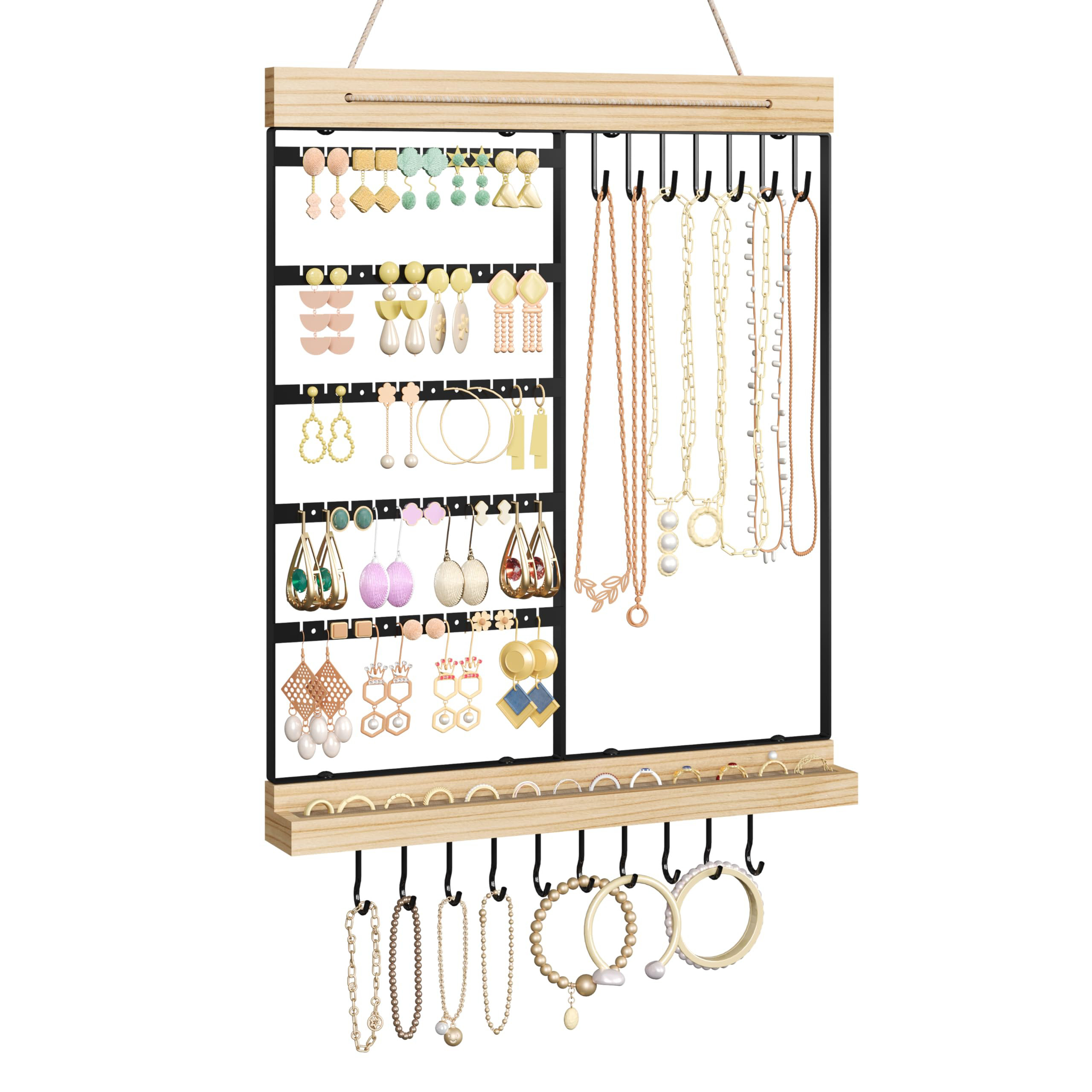 Rebrilliant 5-Tier Wall Earring Holder With Wooden Ring Groove, Jewelry ...