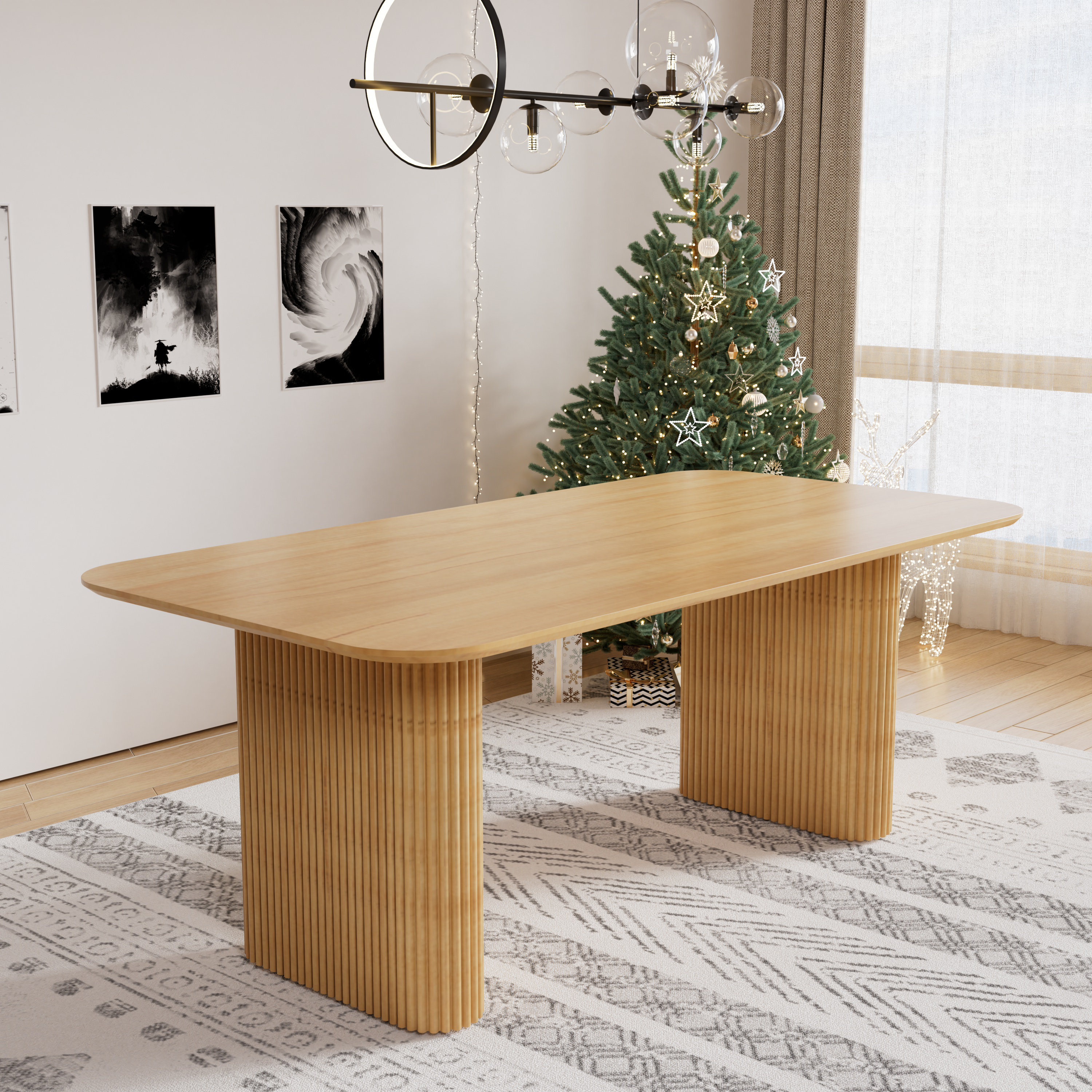 Ivy Bronx 70'' Wide Rectangle Double Pedestal Dining Table | Wayfair