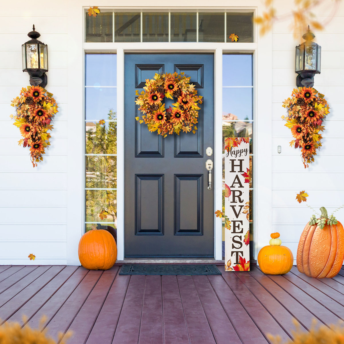 Primrue 27 in. Faux Sunflower and Berry Swag | Wayfair