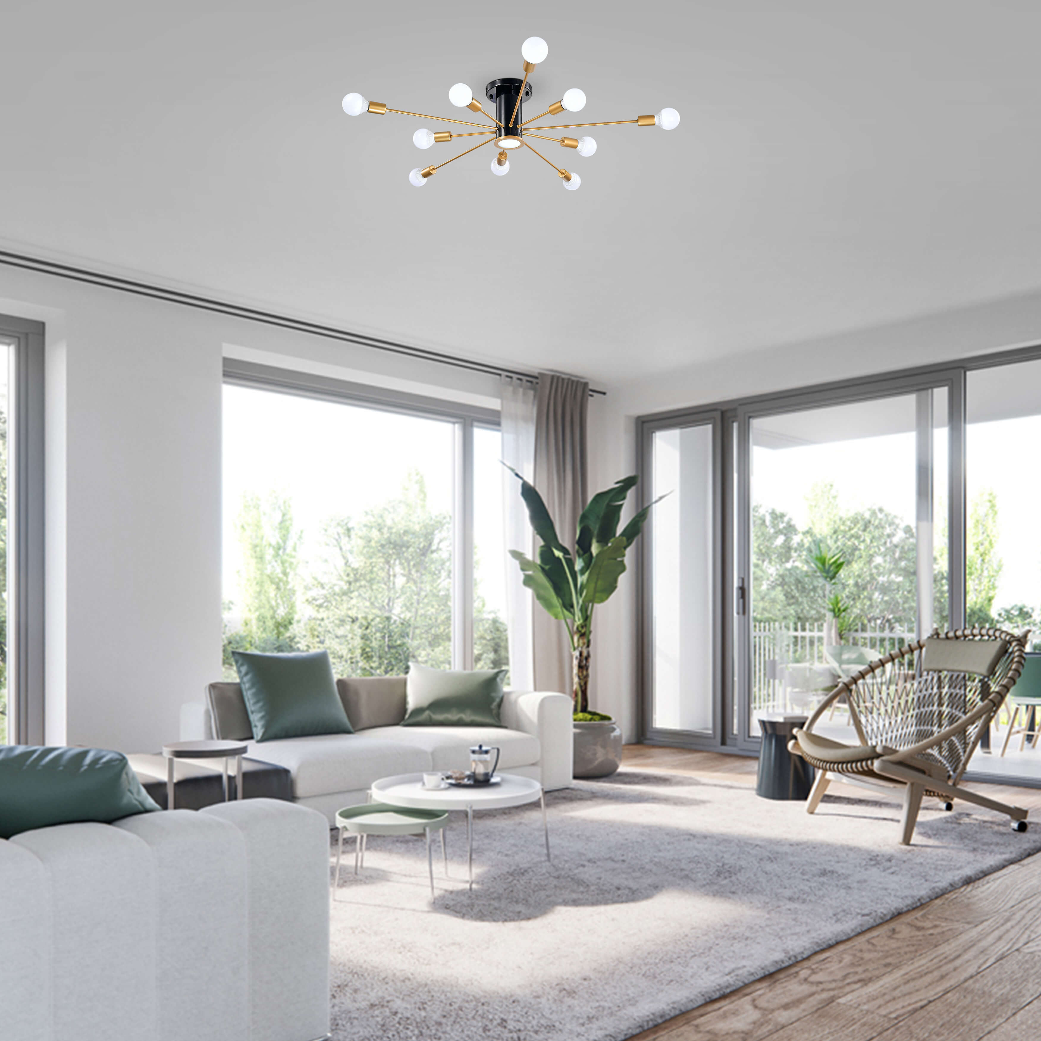 Mercer41 Armstead 10 - Light 45.9" Flush Mount in Black and Gold Finish ...